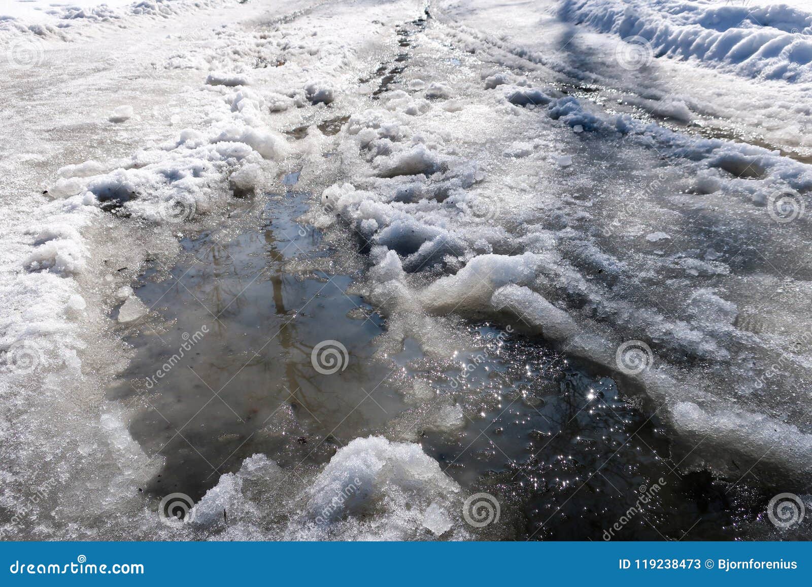 Snow and Slush Melting on a Road Stock Image - Image of season, pool ...