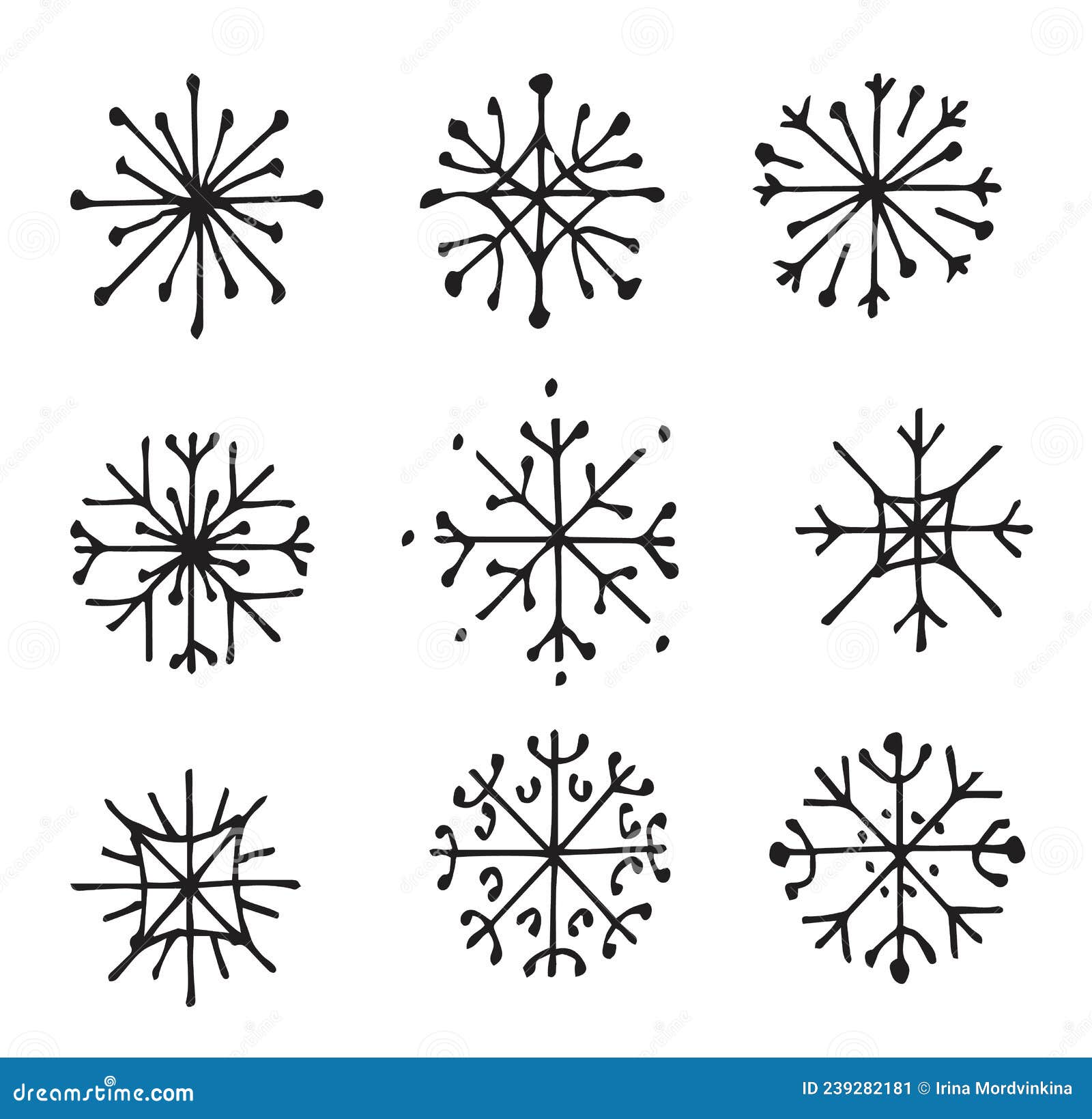 Snow Snowflakes. Set of Winter Objects. Cold Winter. Outline Sketch ...