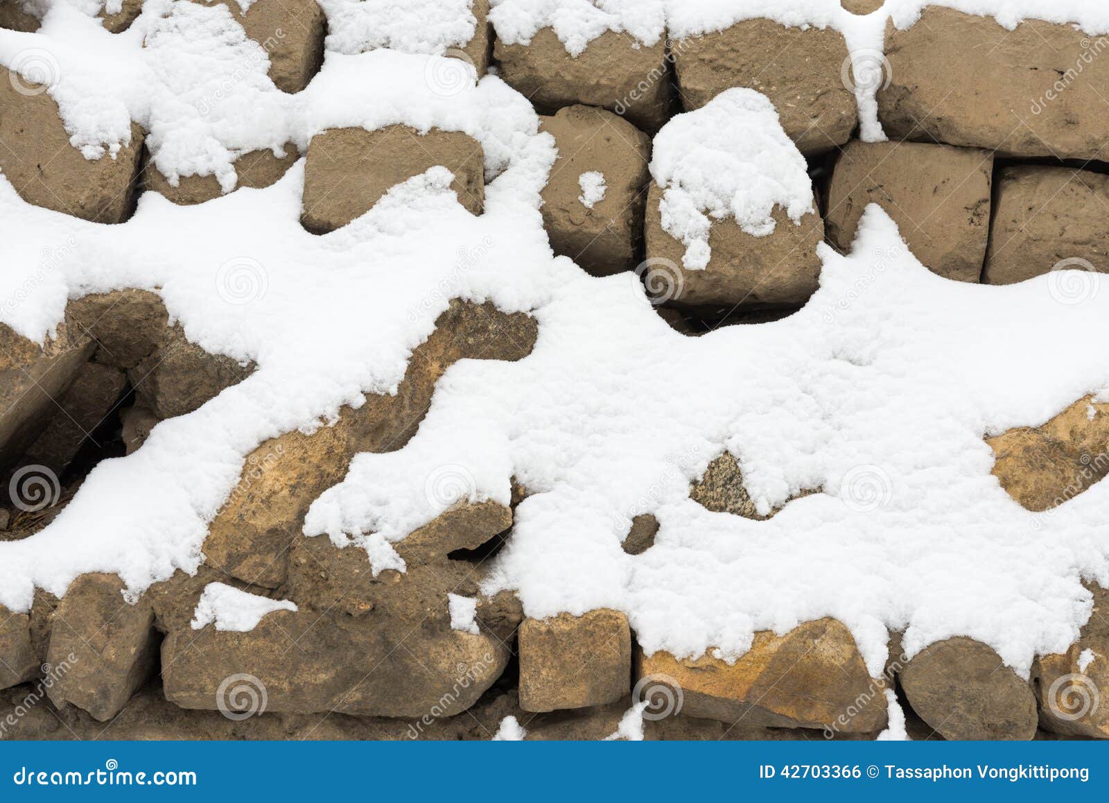 Snow stone wall stock photo. Image of snowy, brick, dirty - 42703366