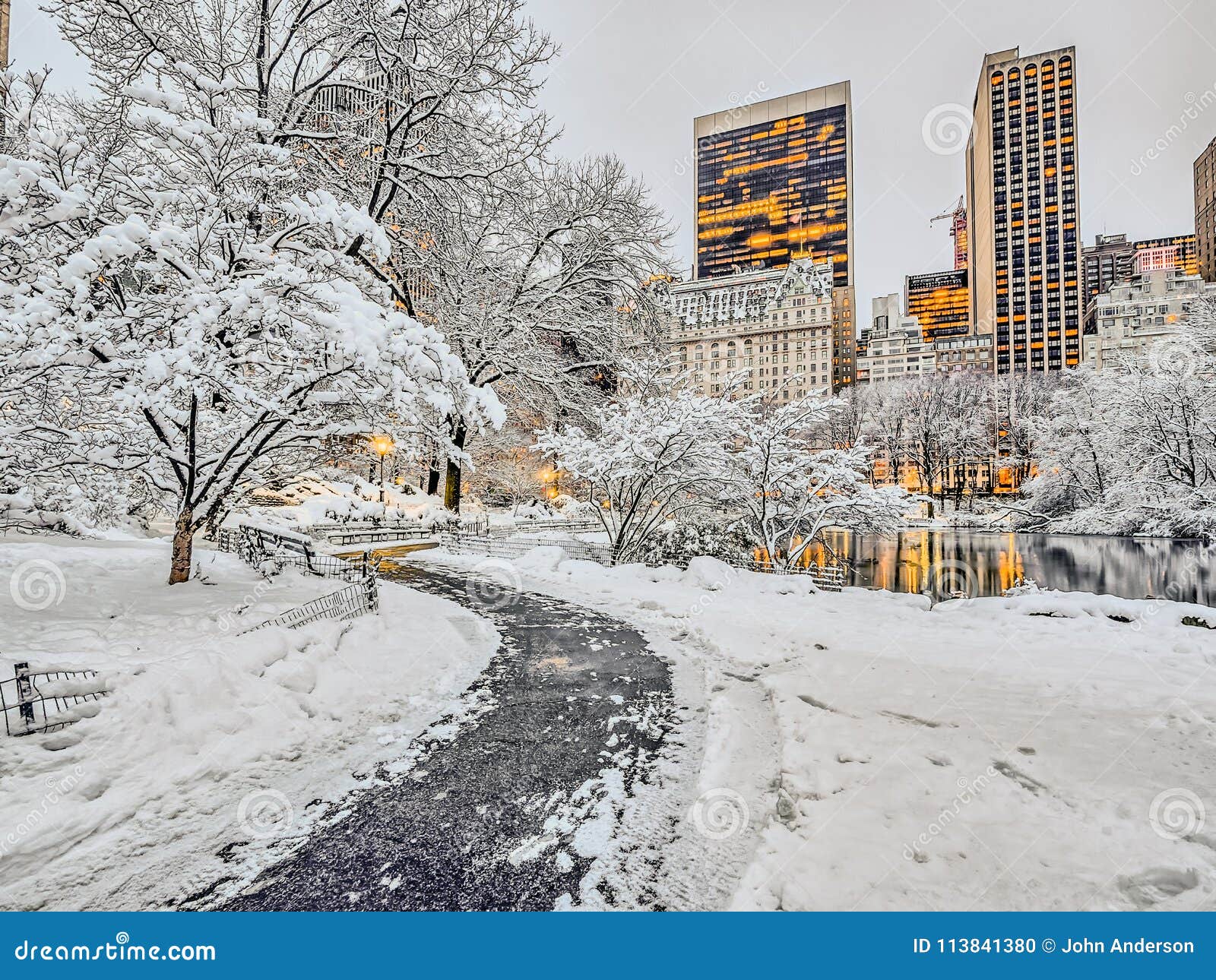 Snow storm Central Park stock photo. Image of city, snowdrift - 113841380