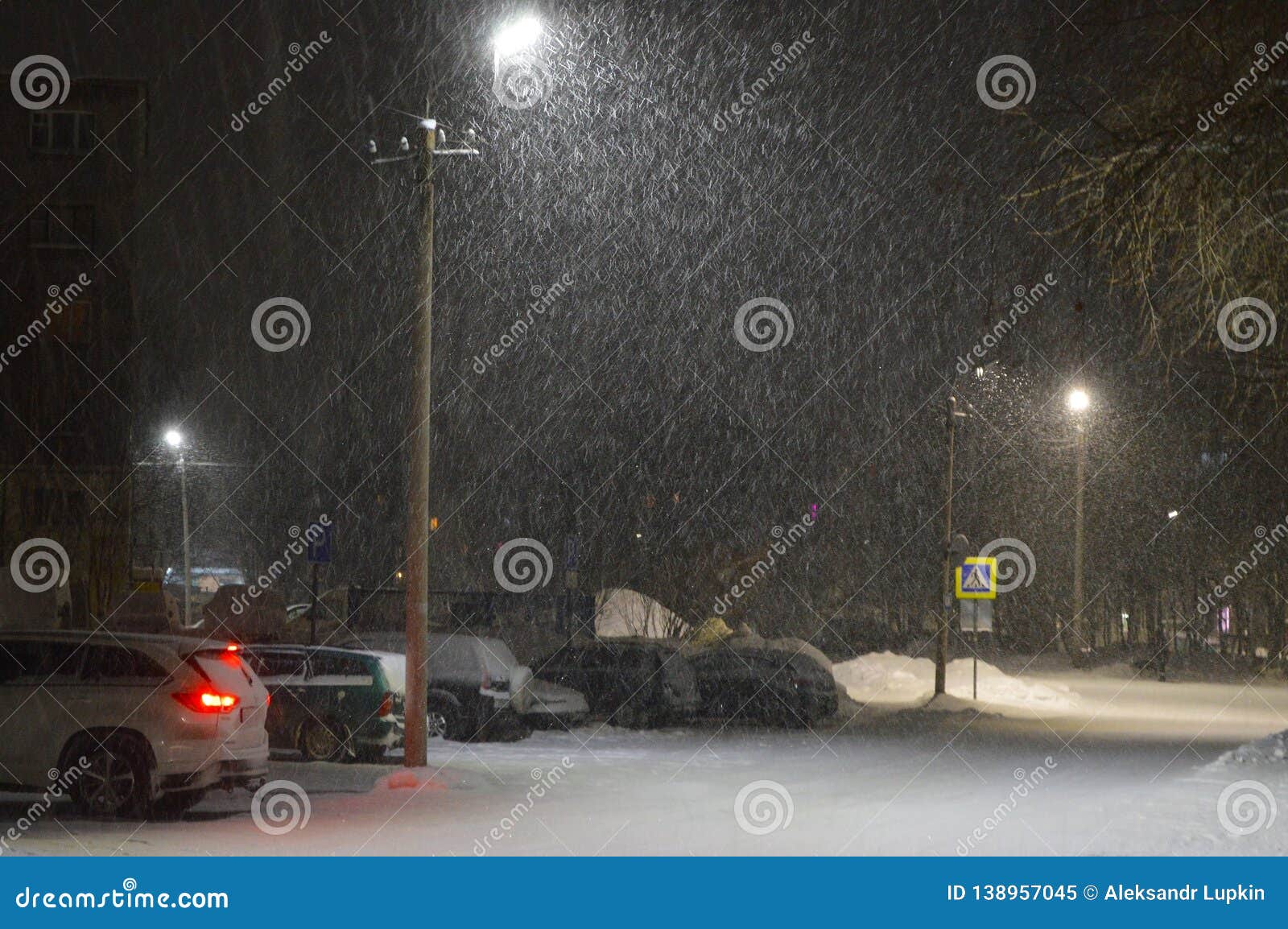 Snow-storm in City in Night. Stock Image - Image of carsin, polar ...