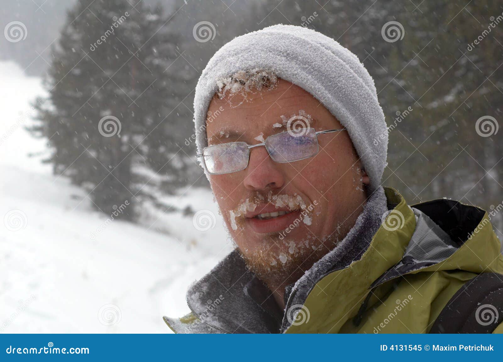 Snow storm man portrait stock image. Image of snowfall - 4131545