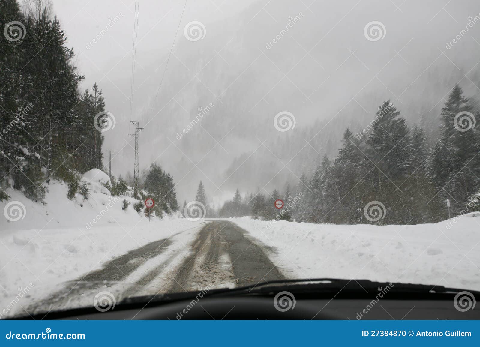 Snow Storm in the Mountain Inside a Car Stock Photo - Image of driving ...