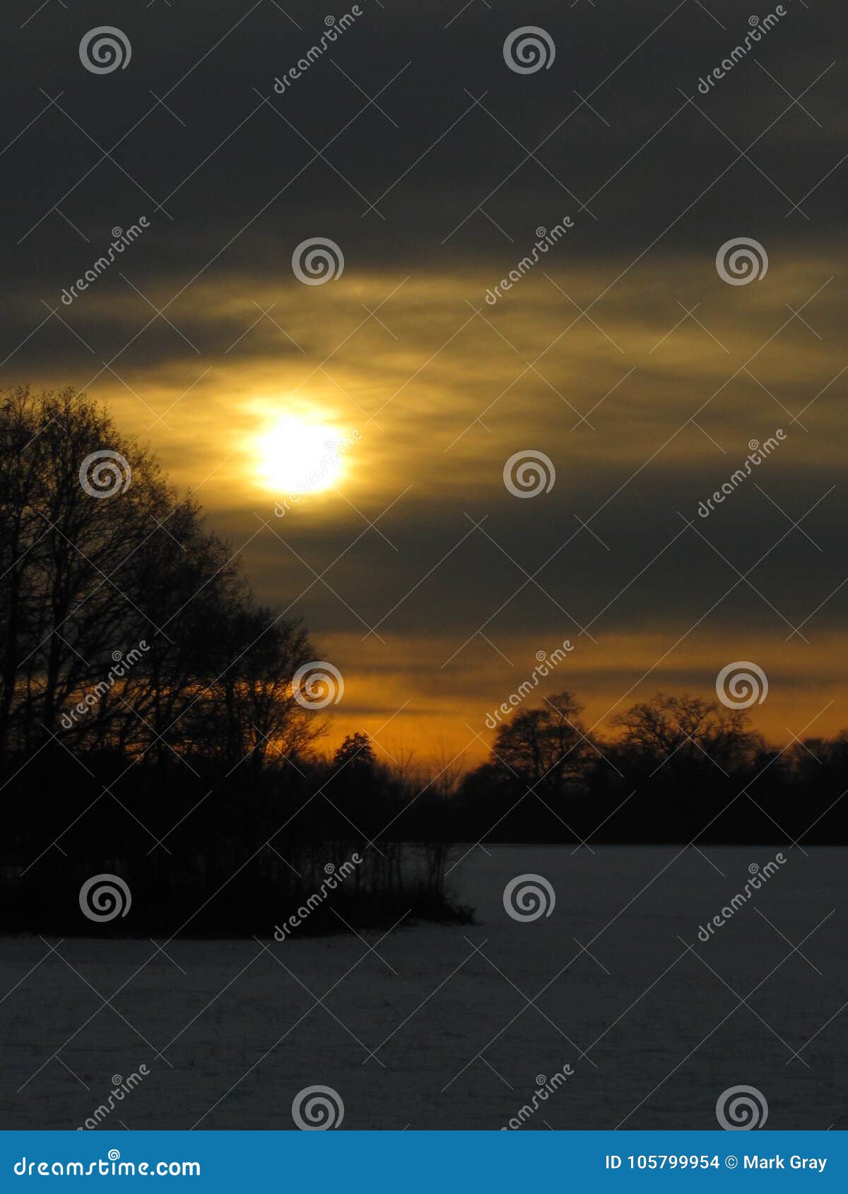 A Cold Sunset stock photo. Image of trees, evening, water - 105799954