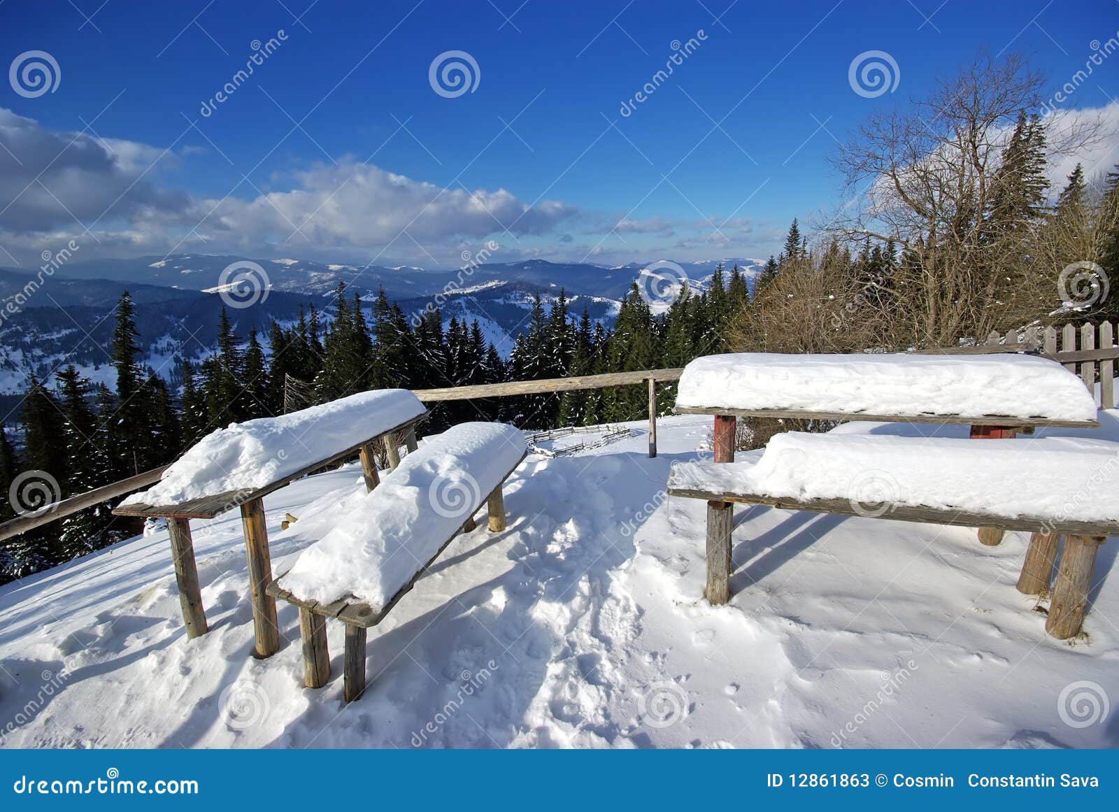 Snow on table and seats stock image. Image of beauty - 12861863