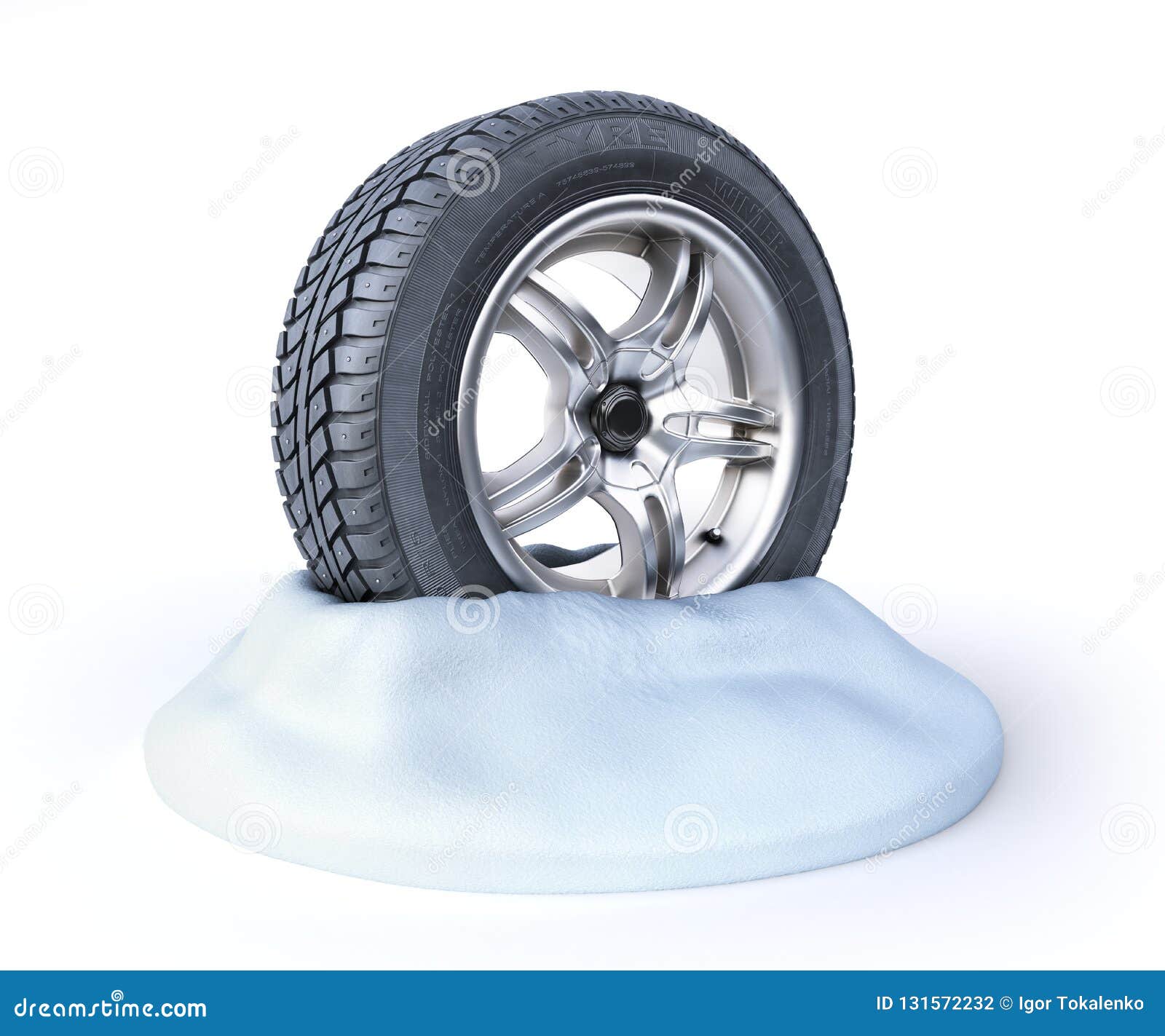 Snow Tires on a Snow 3d Render on White Stock Illustration ...