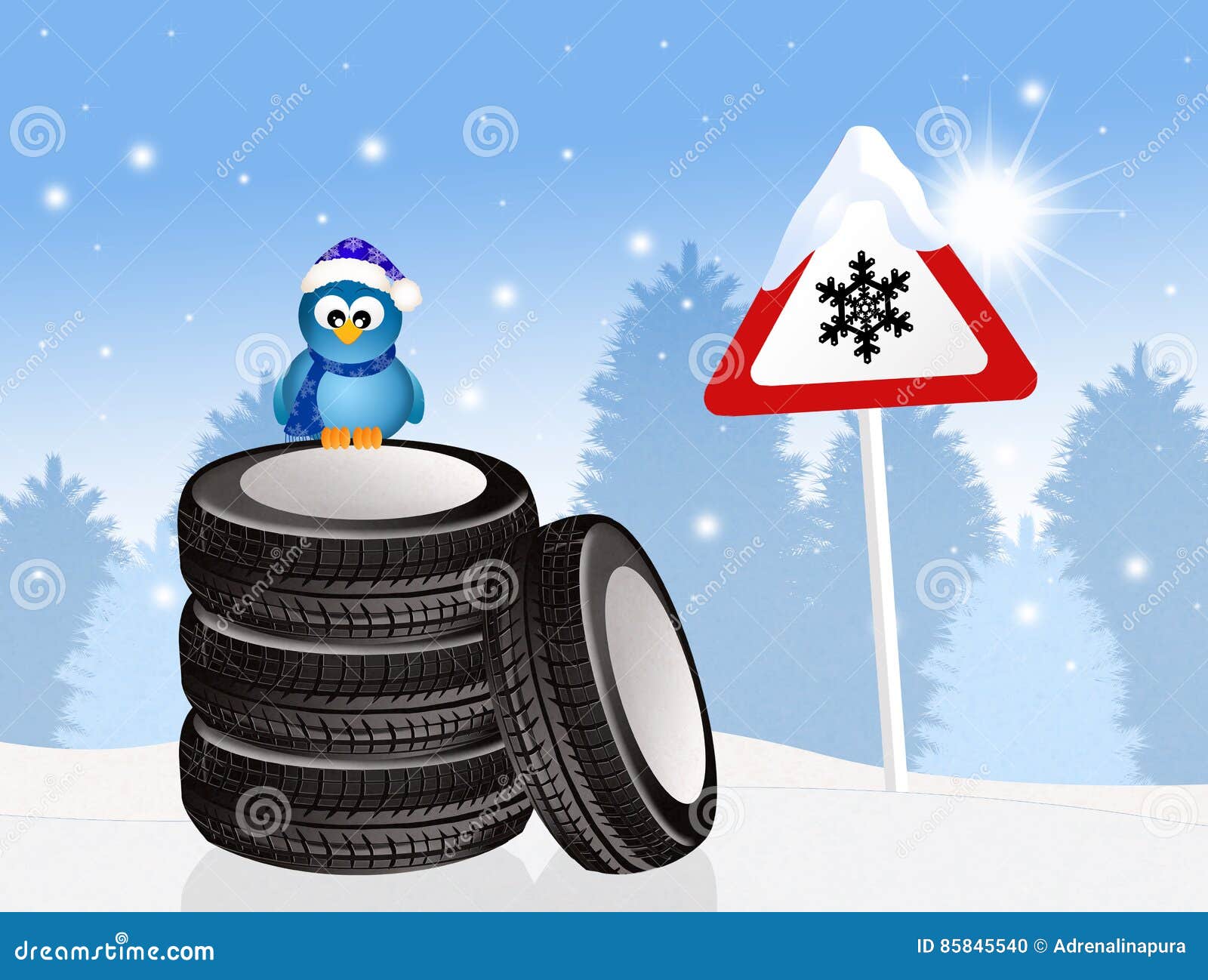 Snow tires in winter stock illustration. Illustration of cold - 85845540