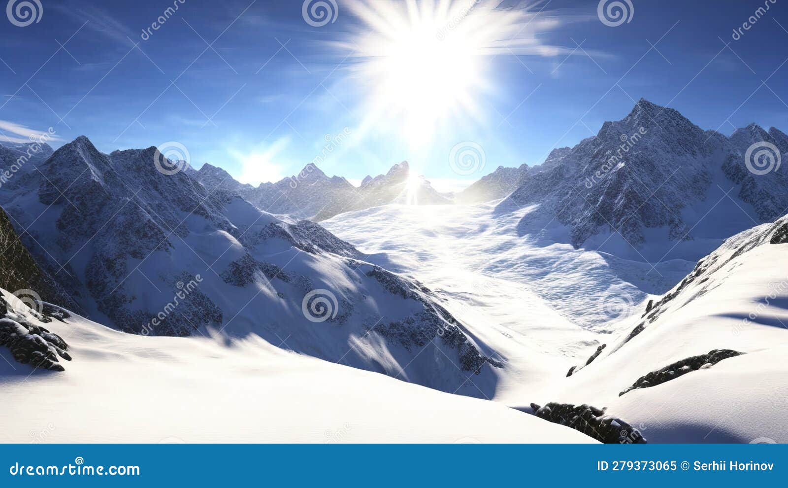 Snow Top of Mountains, Wide Angle Shot, Sharp, Sun Shine. AI Generated ...