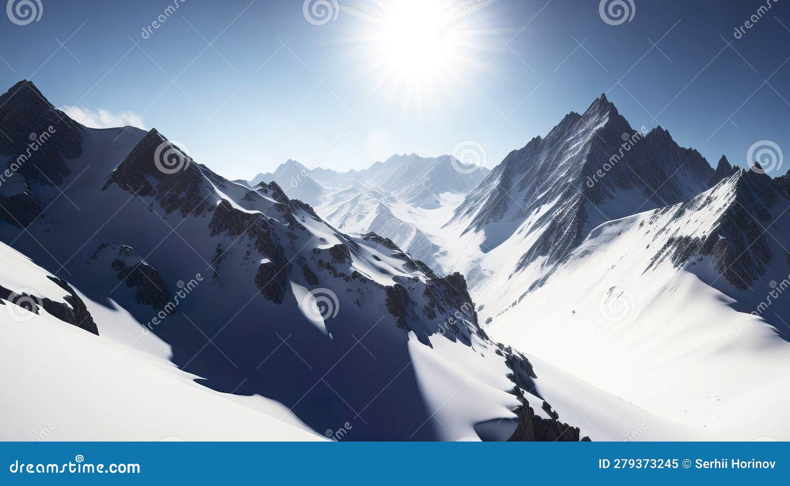 Snow Top of Mountains, Wide Angle Shot, Sharp, Sun Shine. AI Generated ...
