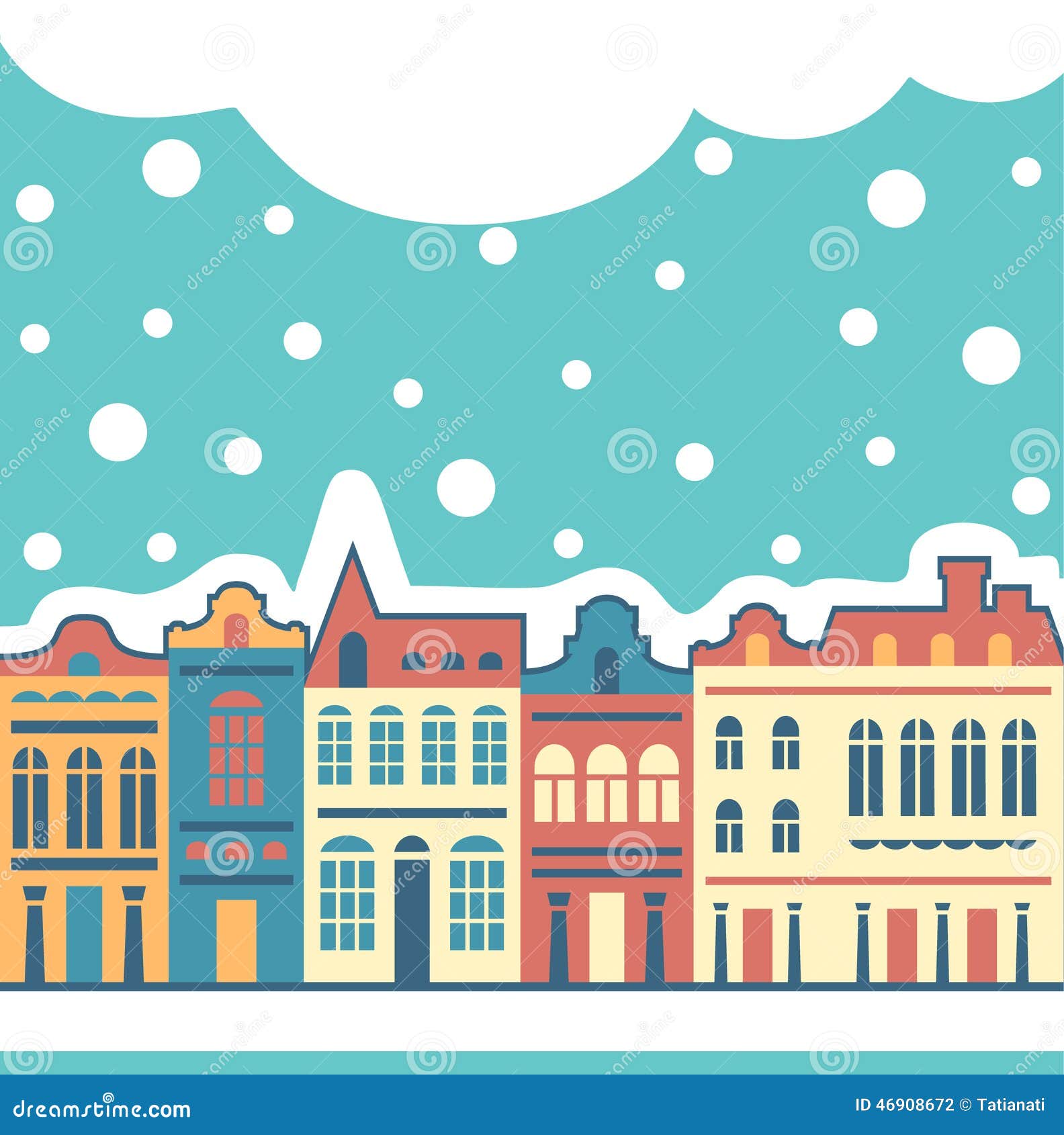 Snow town stock vector. Illustration of exterior, drawing - 46908672