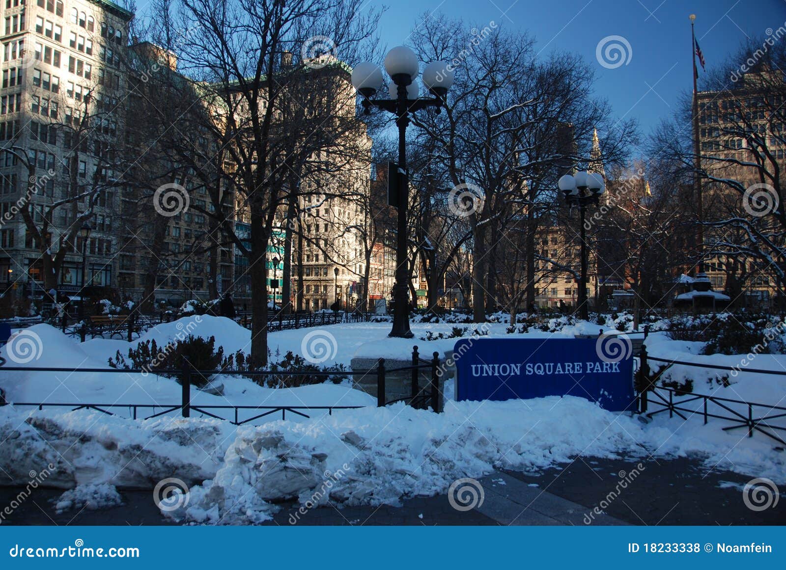 Snow on Union square park editorial stock photo. Image of pavement ...