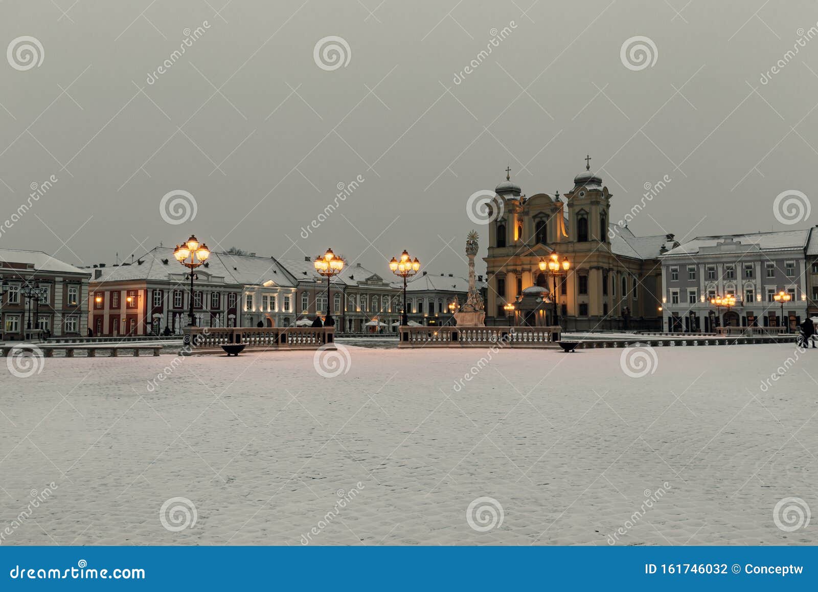 Snow in Union Square, Timisoara, Romania Stock Photo - Image of ...