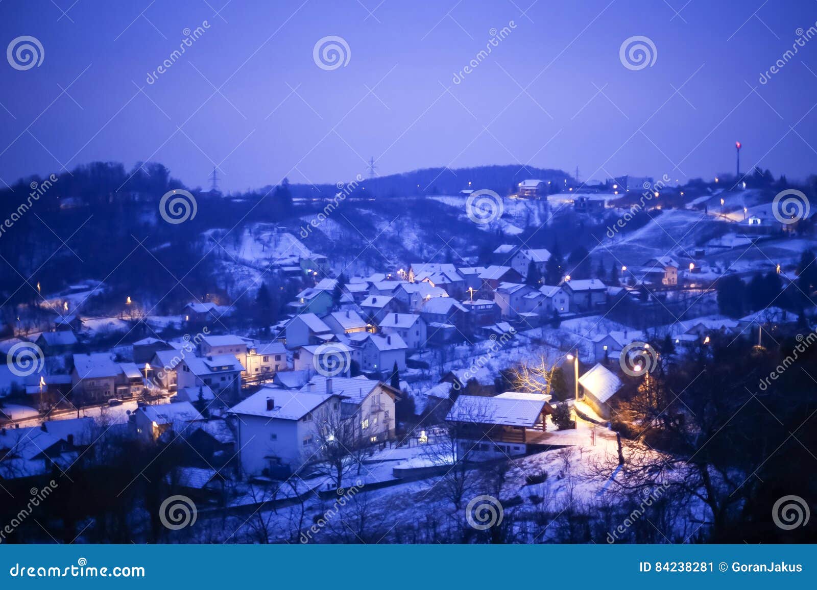Snow in village stock image. Image of color, light, landscape - 84238281