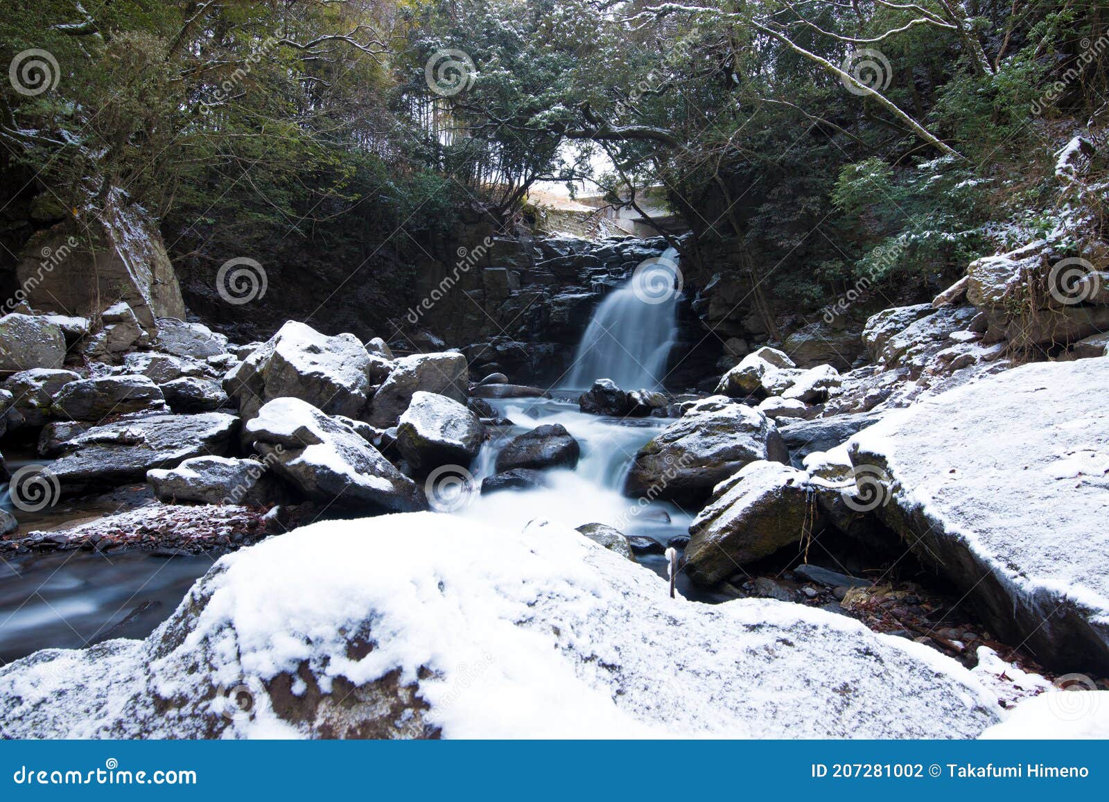 Snow and waterfall stock photo. Image of rock, kumamoto - 207281002