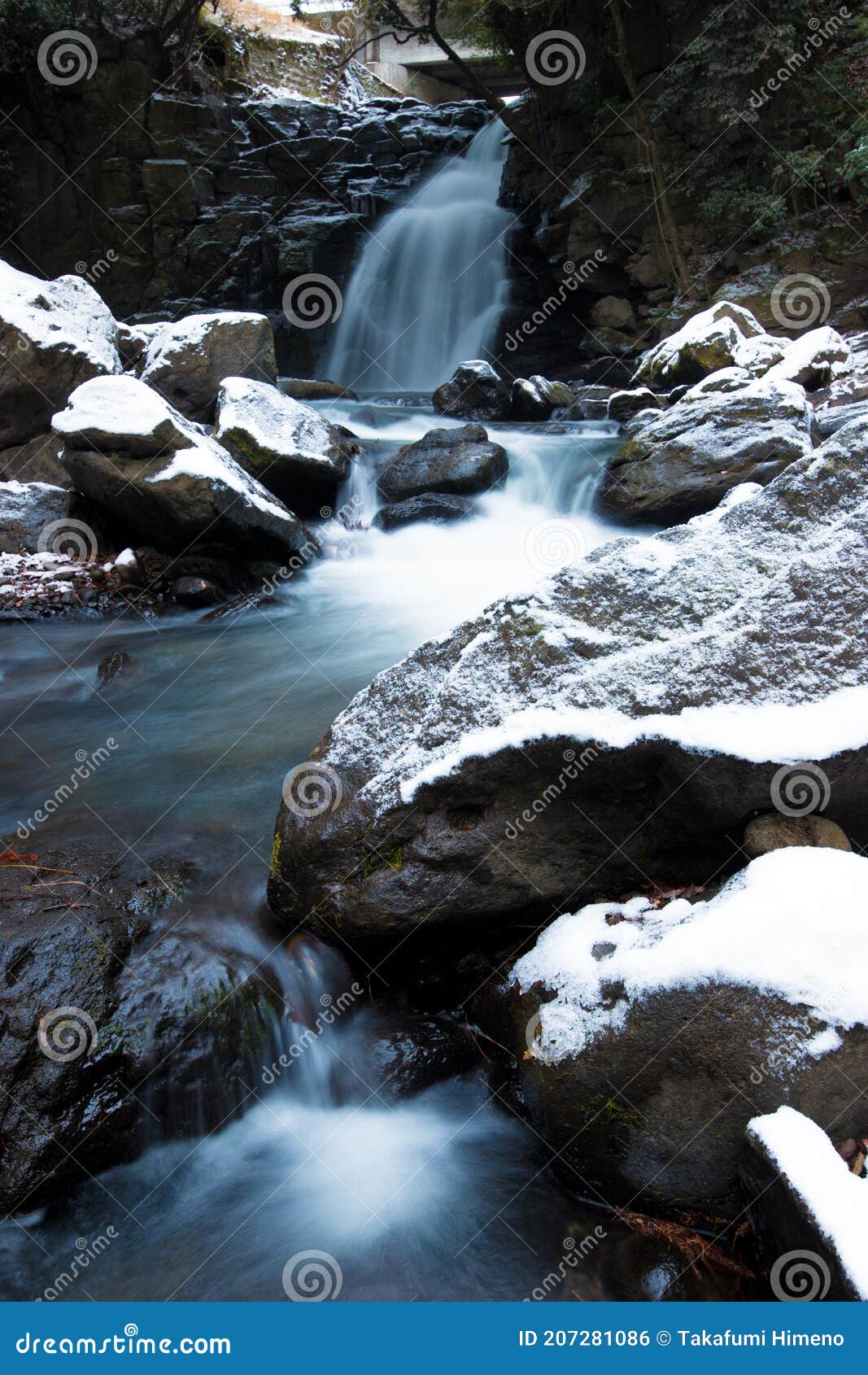 Snow and waterfall stock photo. Image of kumamoto, rock - 207281086