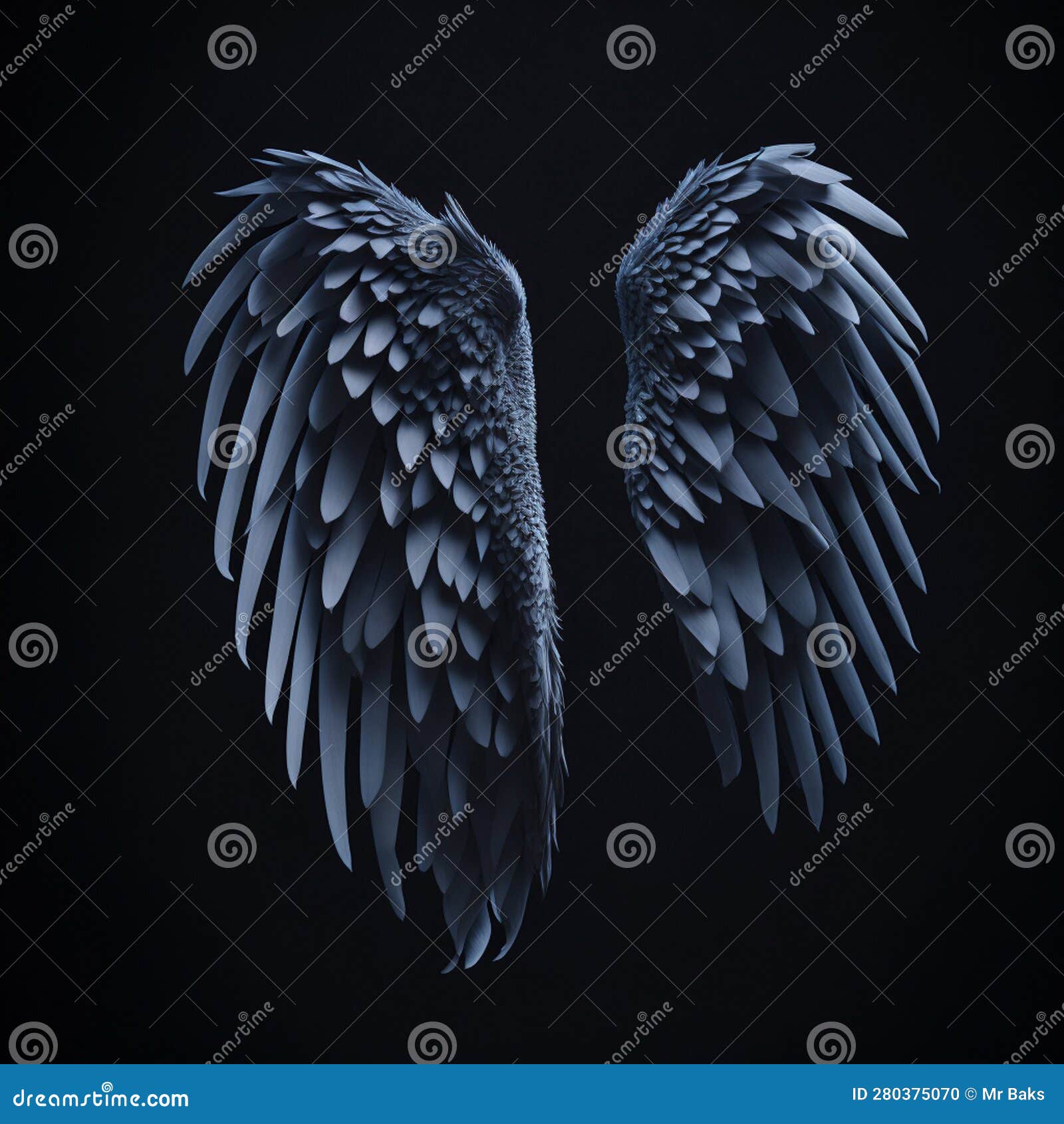 Snow-white Angel Wings on a Black Background. Stock Illustration ...