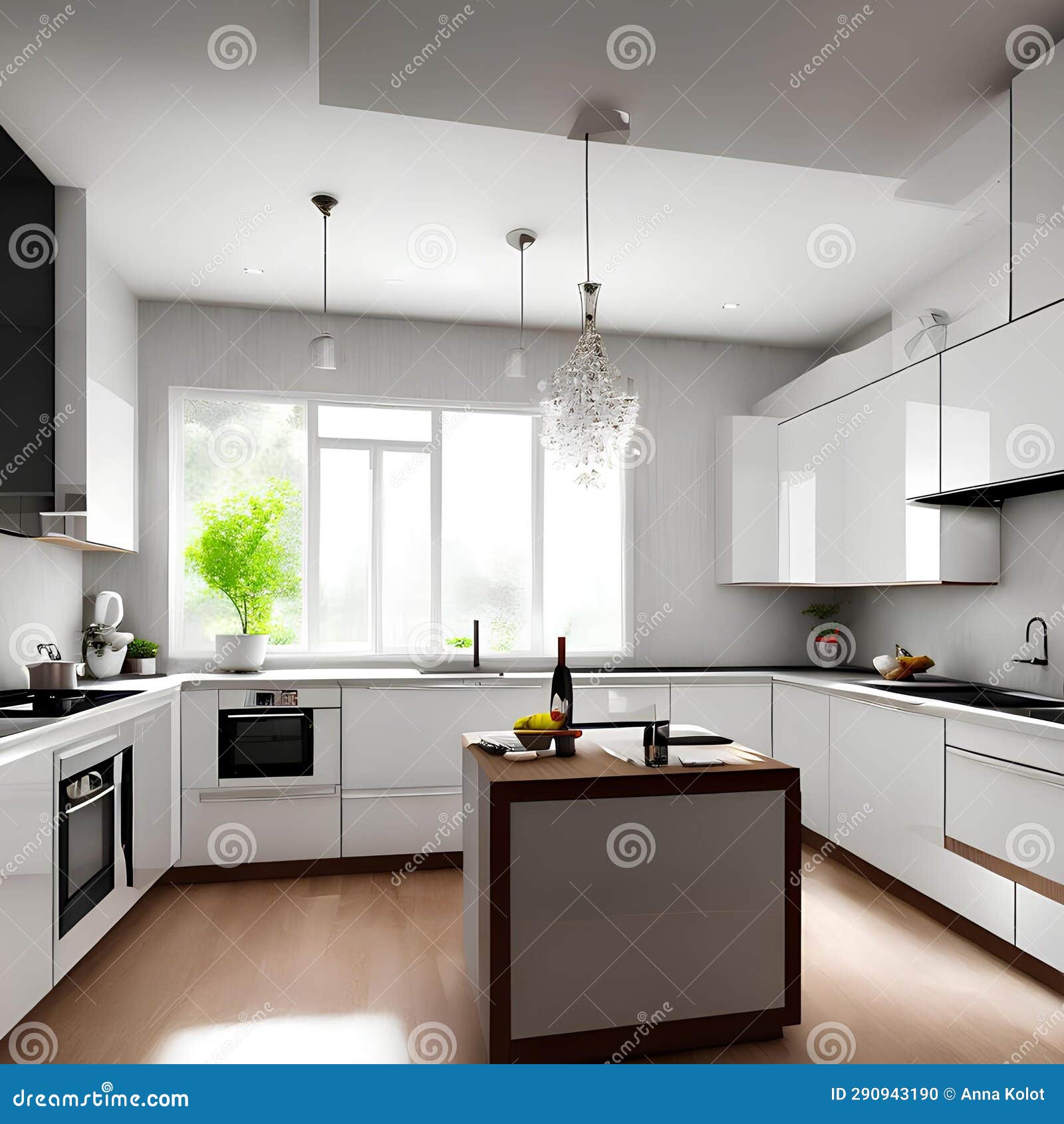 Snow-white Design of a Modernized Kitchen Room with Cabinets Created by ...