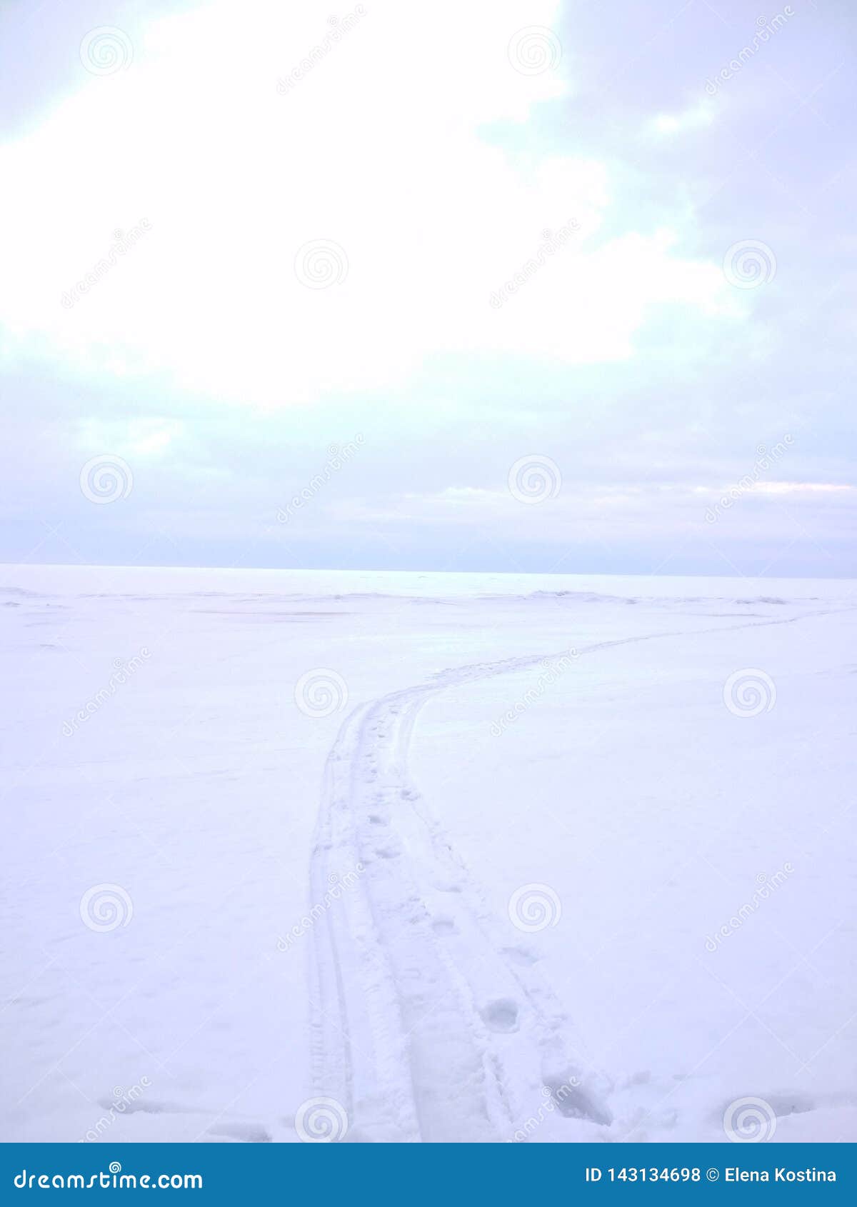 Snow, White Sky and Earth Path Stock Photo - Image of footprints ...