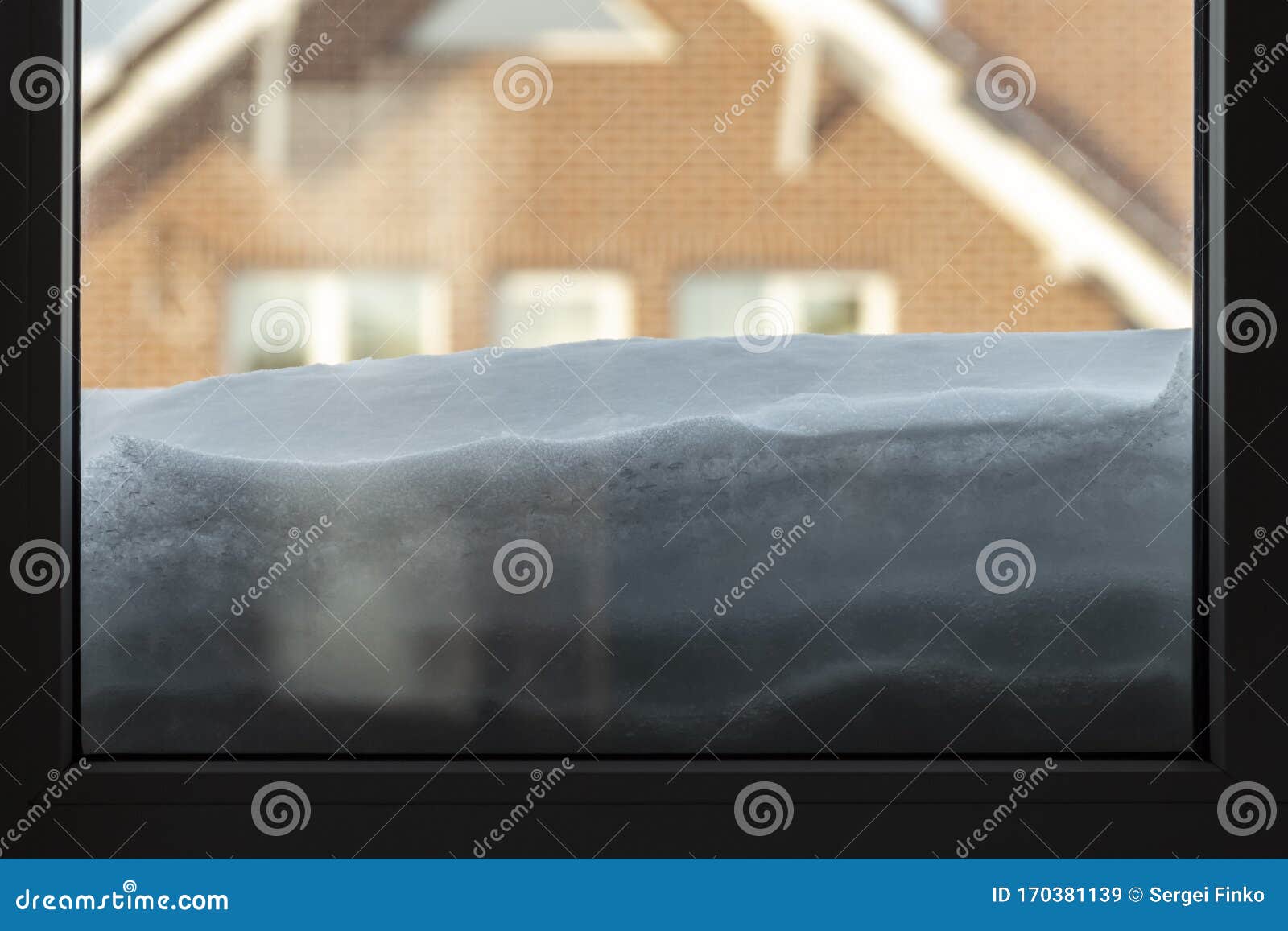 Snow on the windowsill stock image. Image of january - 170381139