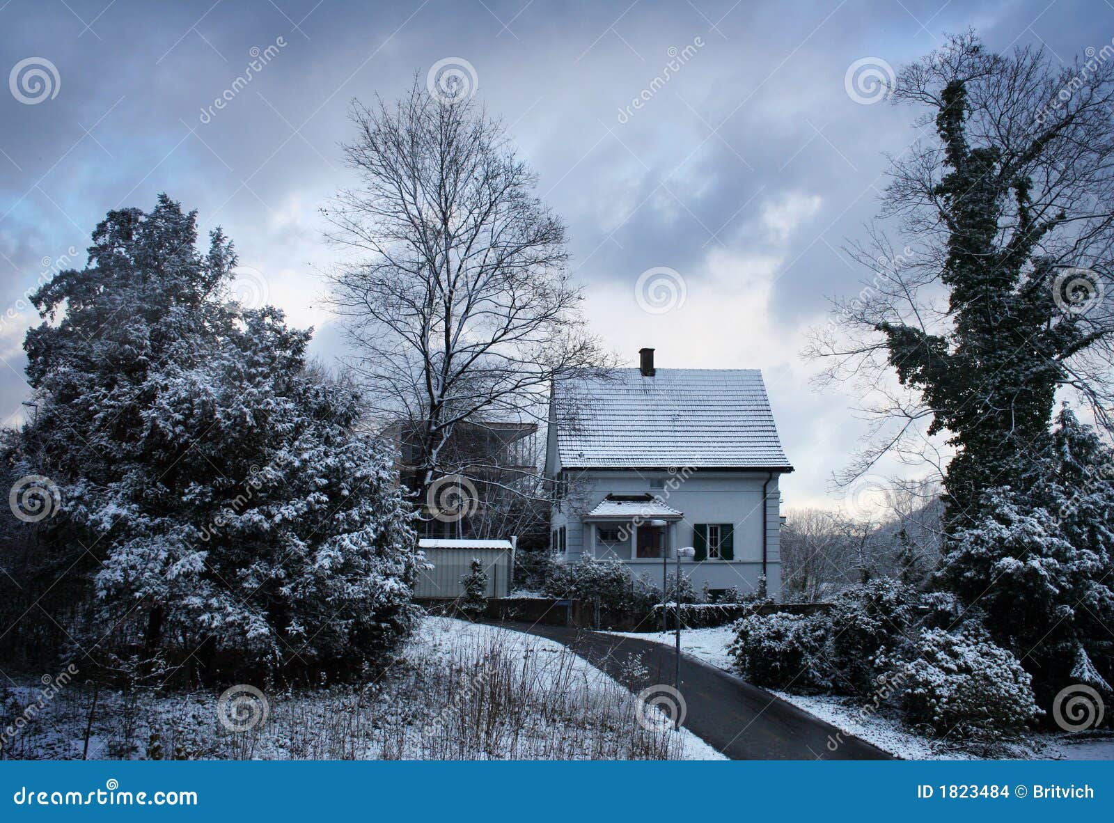 Snow Winter House stock photo. Image of silent, cloud - 1823484