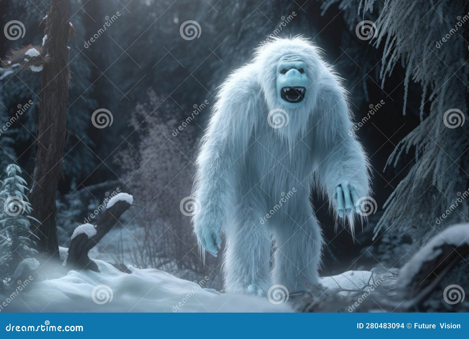 Snow Yeti and Trees Covered in Snow, Created Using Generative Ai ...