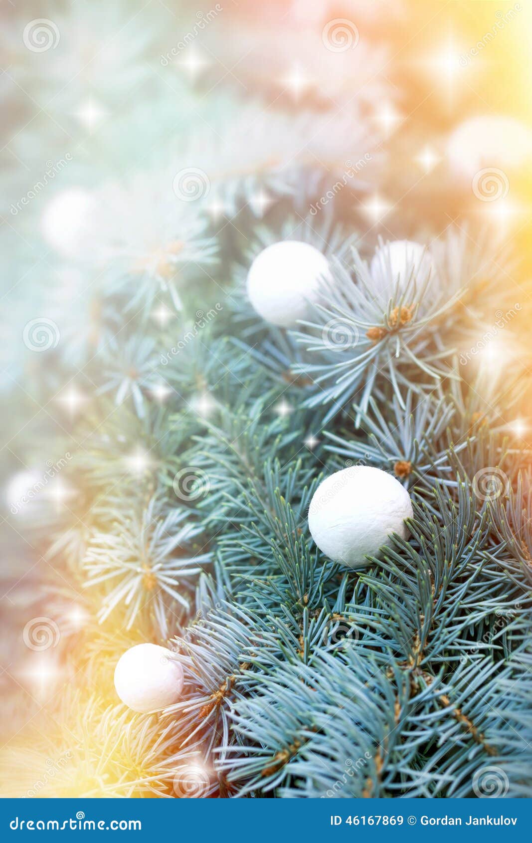 Snowball on christmas tree stock image. Image of pine - 46167869