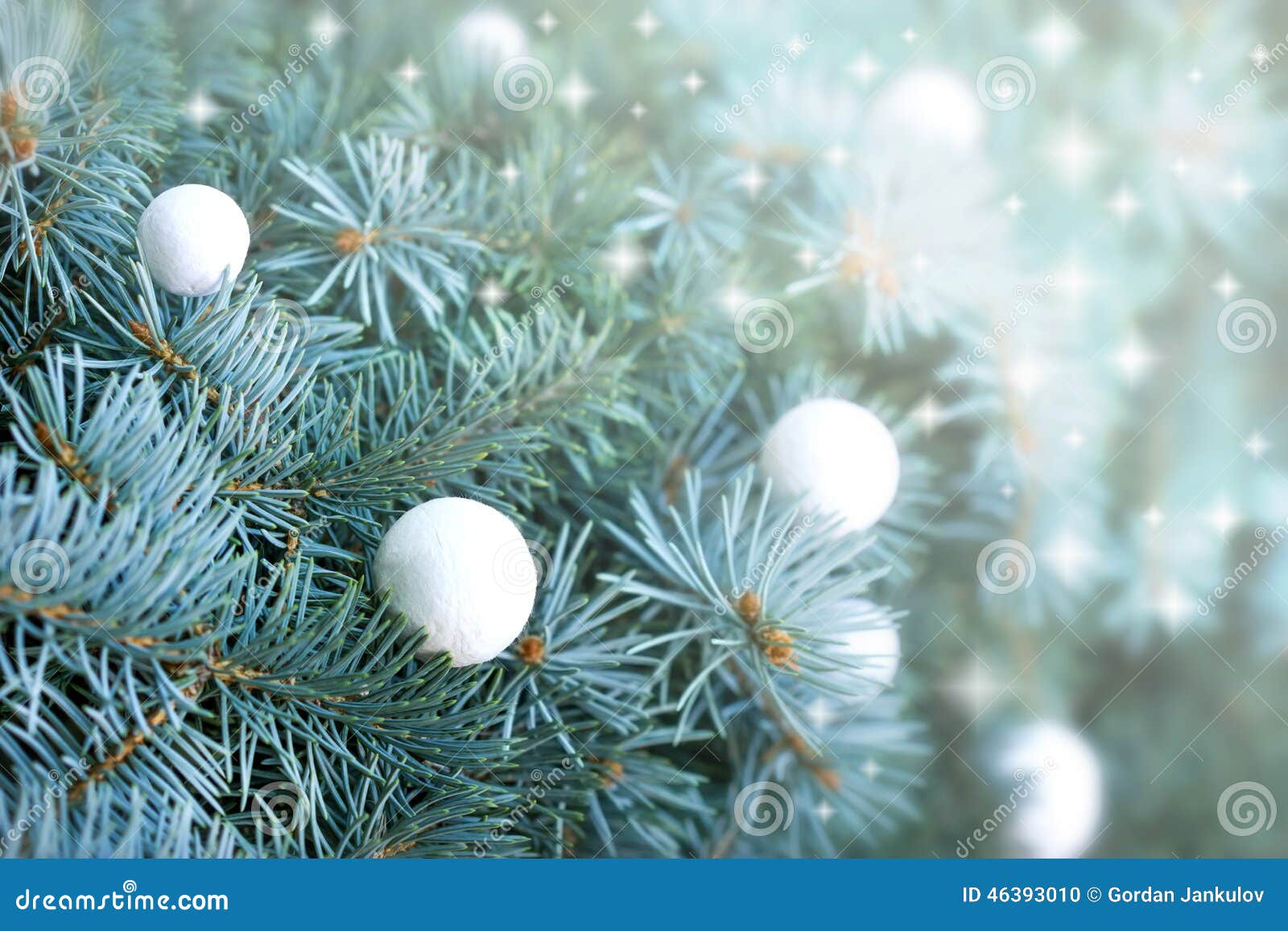 Snowball on Christmas tree stock photo. Image of bubble - 46393010