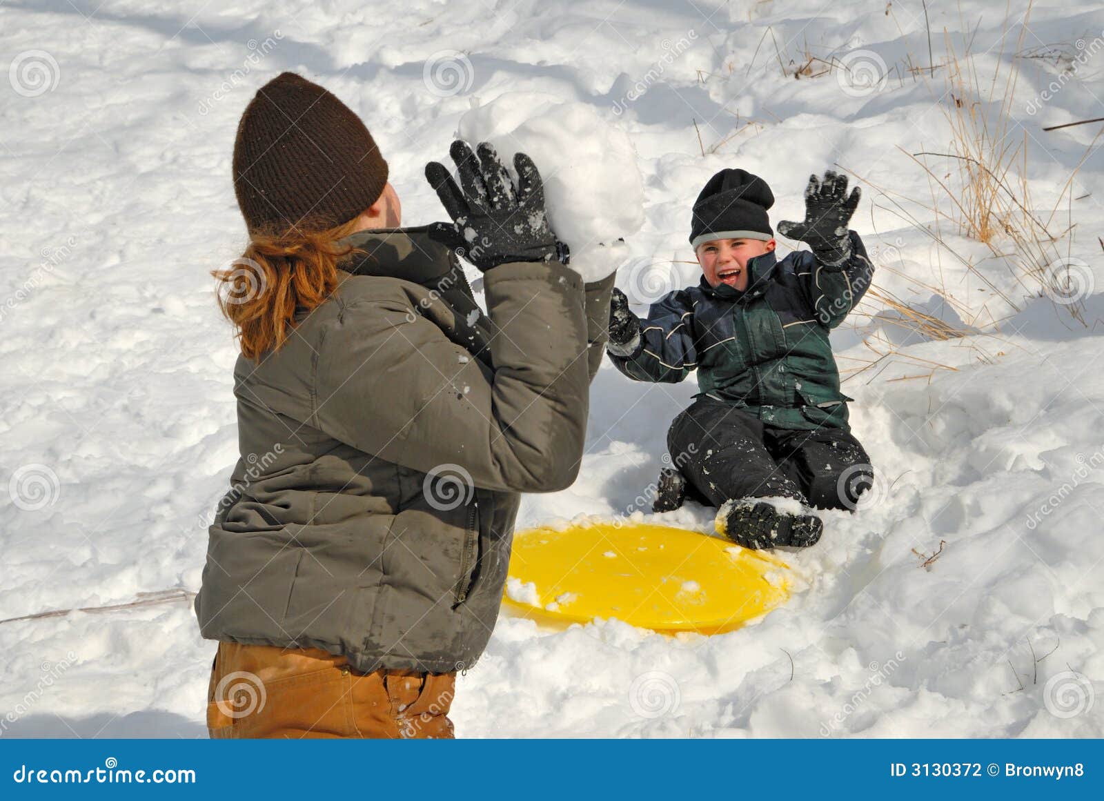 Snowball Fight stock photo. Image of enjoyment, winter - 3130372