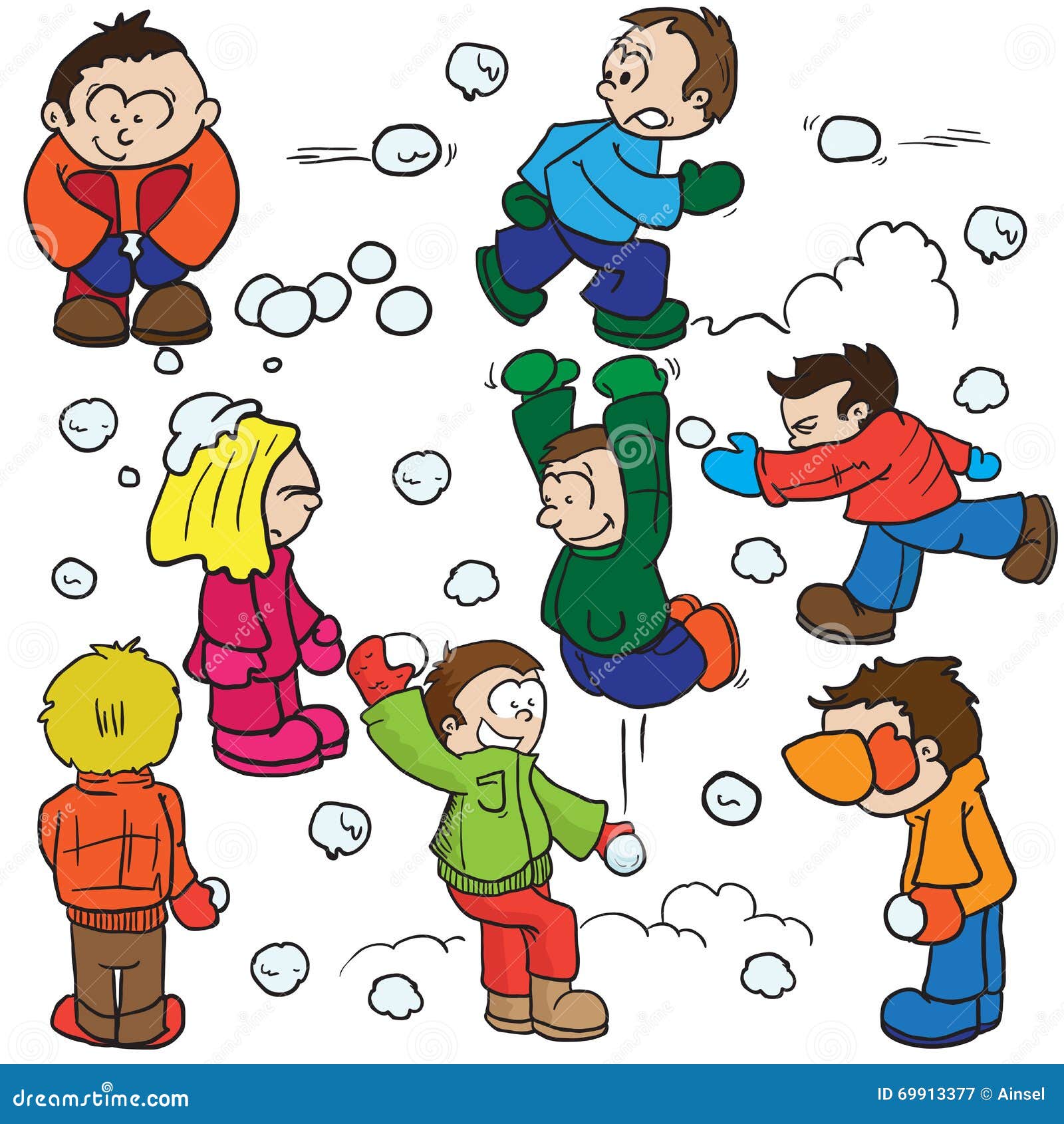 Snowball fight stock vector. Illustration of happy, cartoon - 69913377
