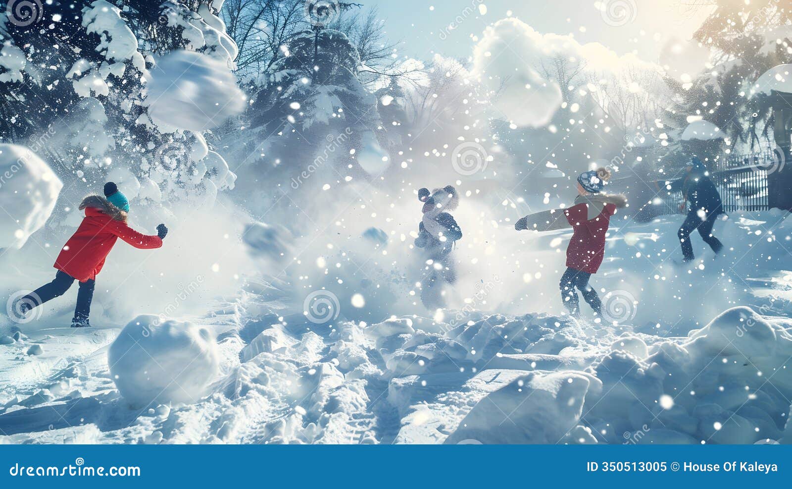 Snowball Fight in a Snowy Forest - Illustration Stock Illustration ...