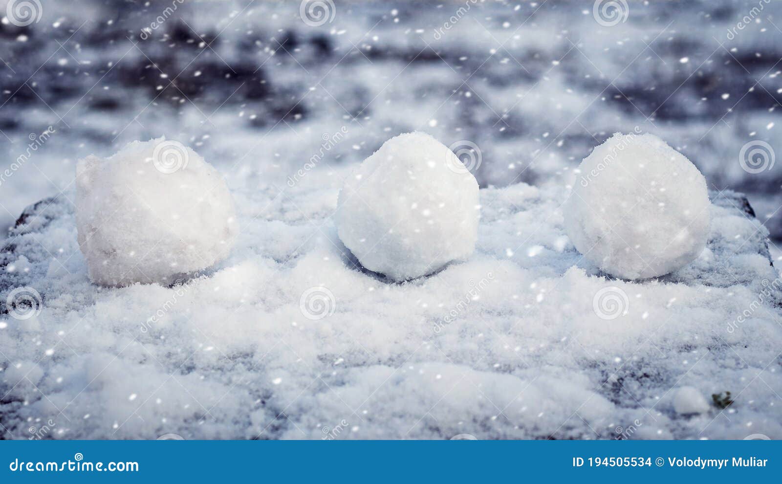 Snowballs on the Snow-covered Ground during a Snowfall Stock Photo ...