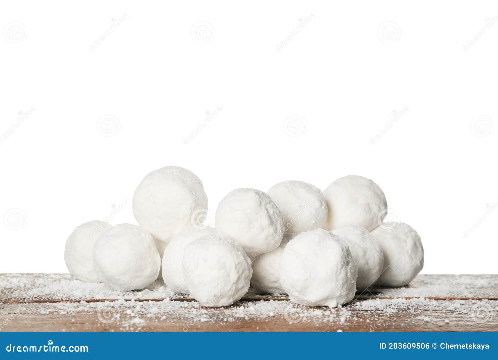 Snowballs on Wooden Table Against White Background Stock Photo - Image ...
