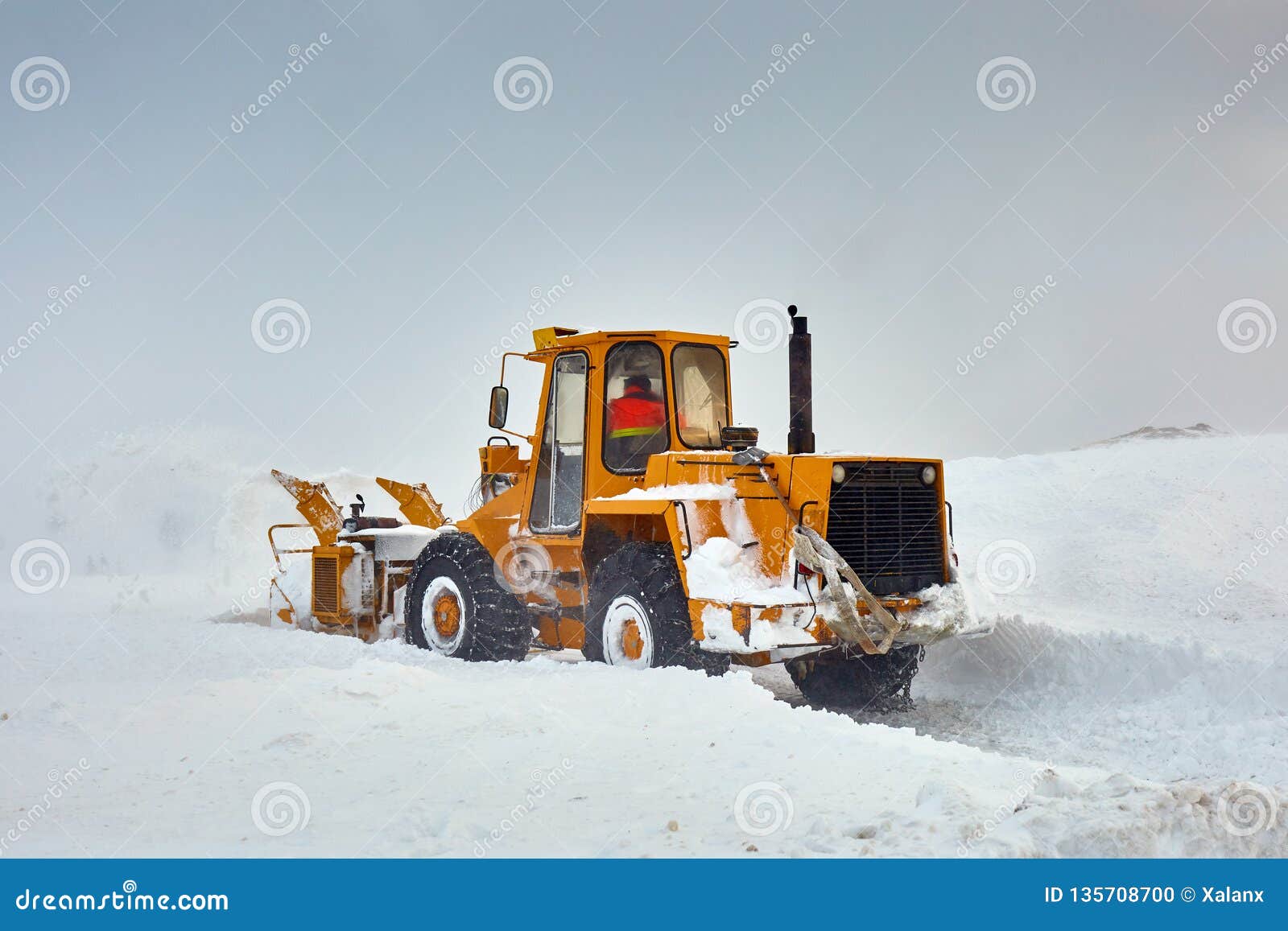 Snowblower at Work in the Mountains Stock Photo - Image of bulldozer ...