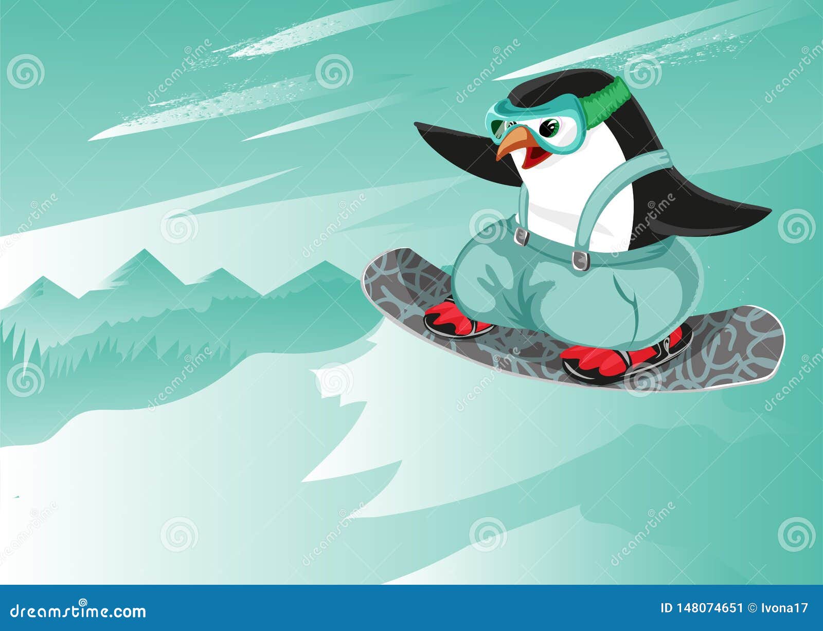Snowboard Cartoon Vector Character Penguin Sport Character Stock ...