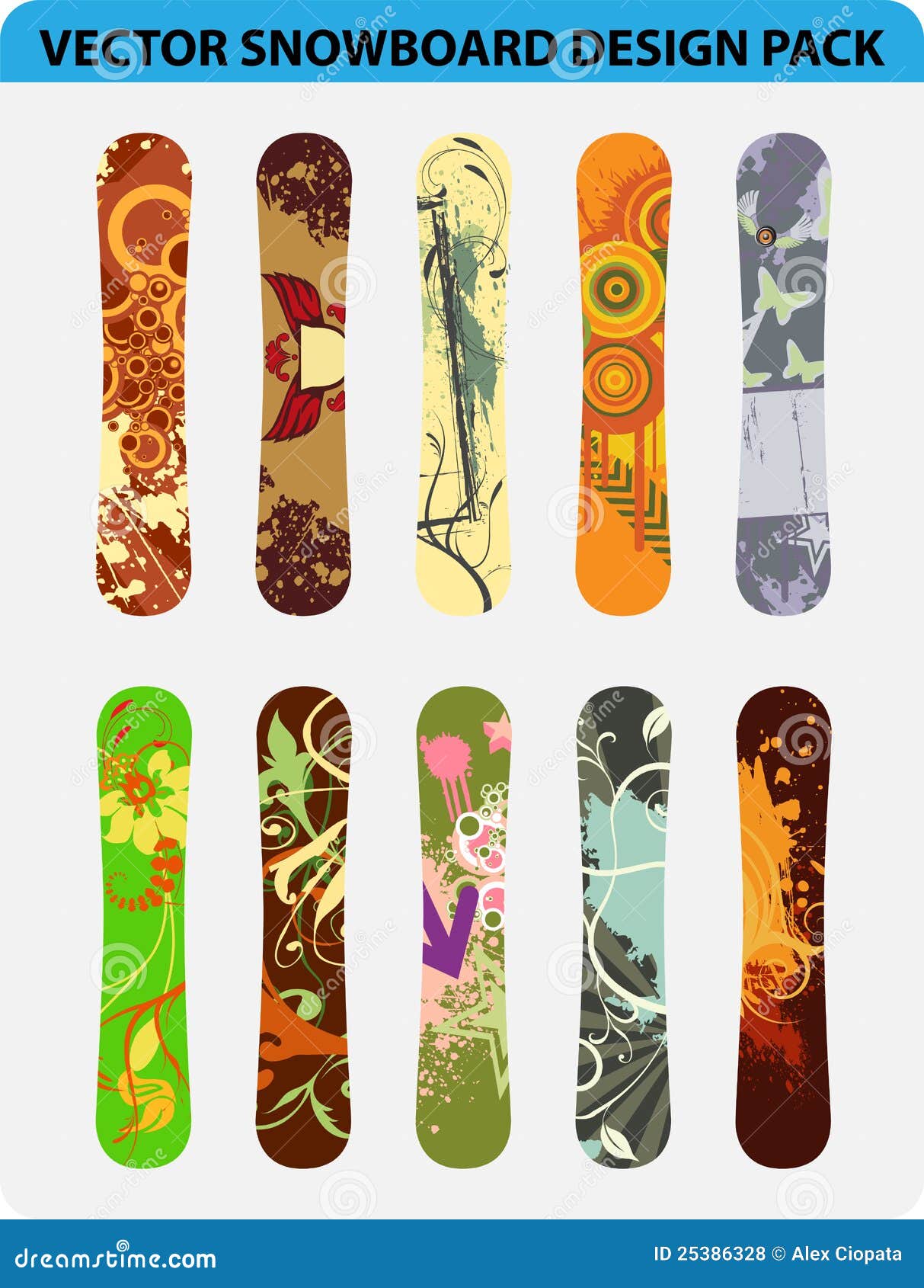 Snowboard design pack stock vector. Illustration of dragon - 25386328