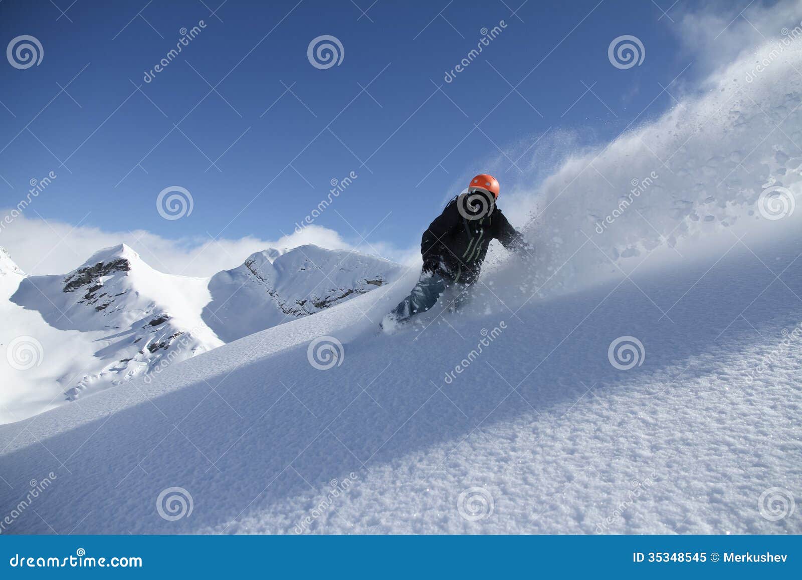 Snowboard freerider stock image. Image of jumping, landscape - 35348545