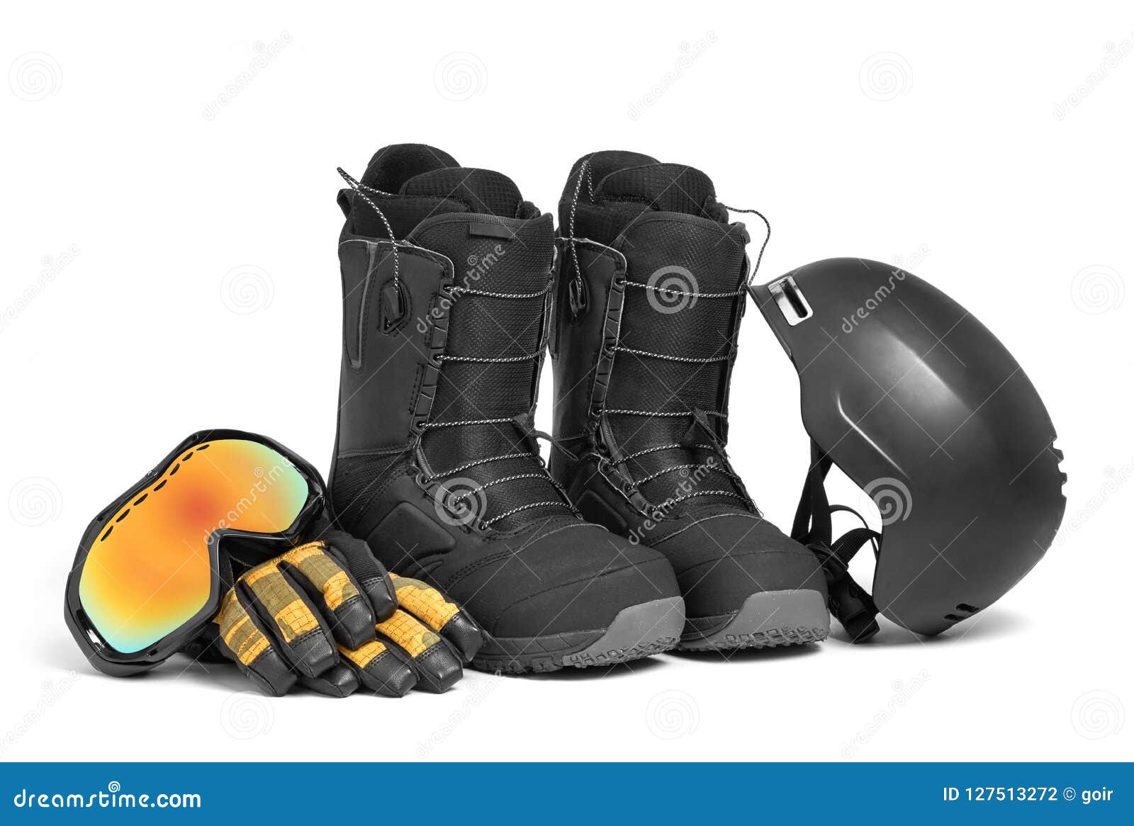 Snowboard gear on white stock photo. Image of outdoors - 127513272
