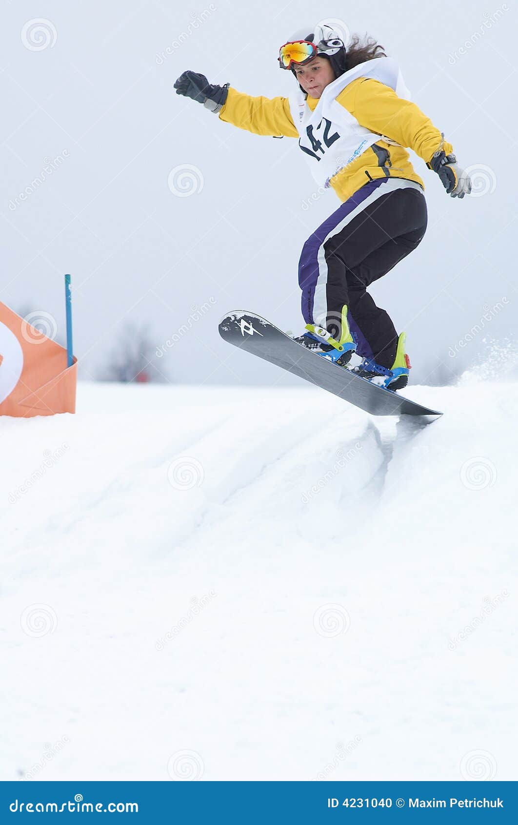 Snowboard girl in race editorial image. Image of powder - 4231040