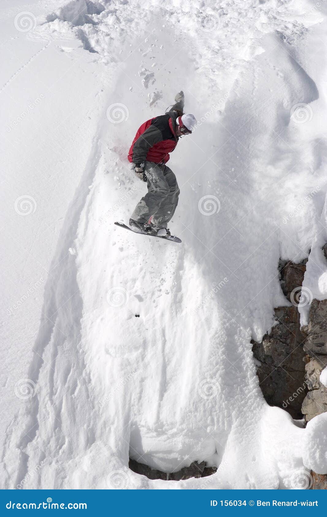 Snowboard Jump from a Cliff in the Powder Stock Photo - Image of clear ...