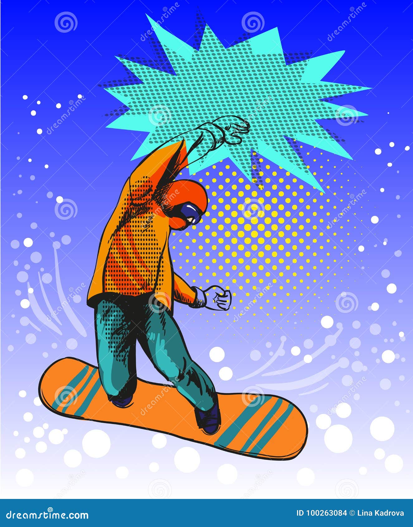 Snowboard Jumping Guy Pop Art Comic Style Illustration Stock Vector ...