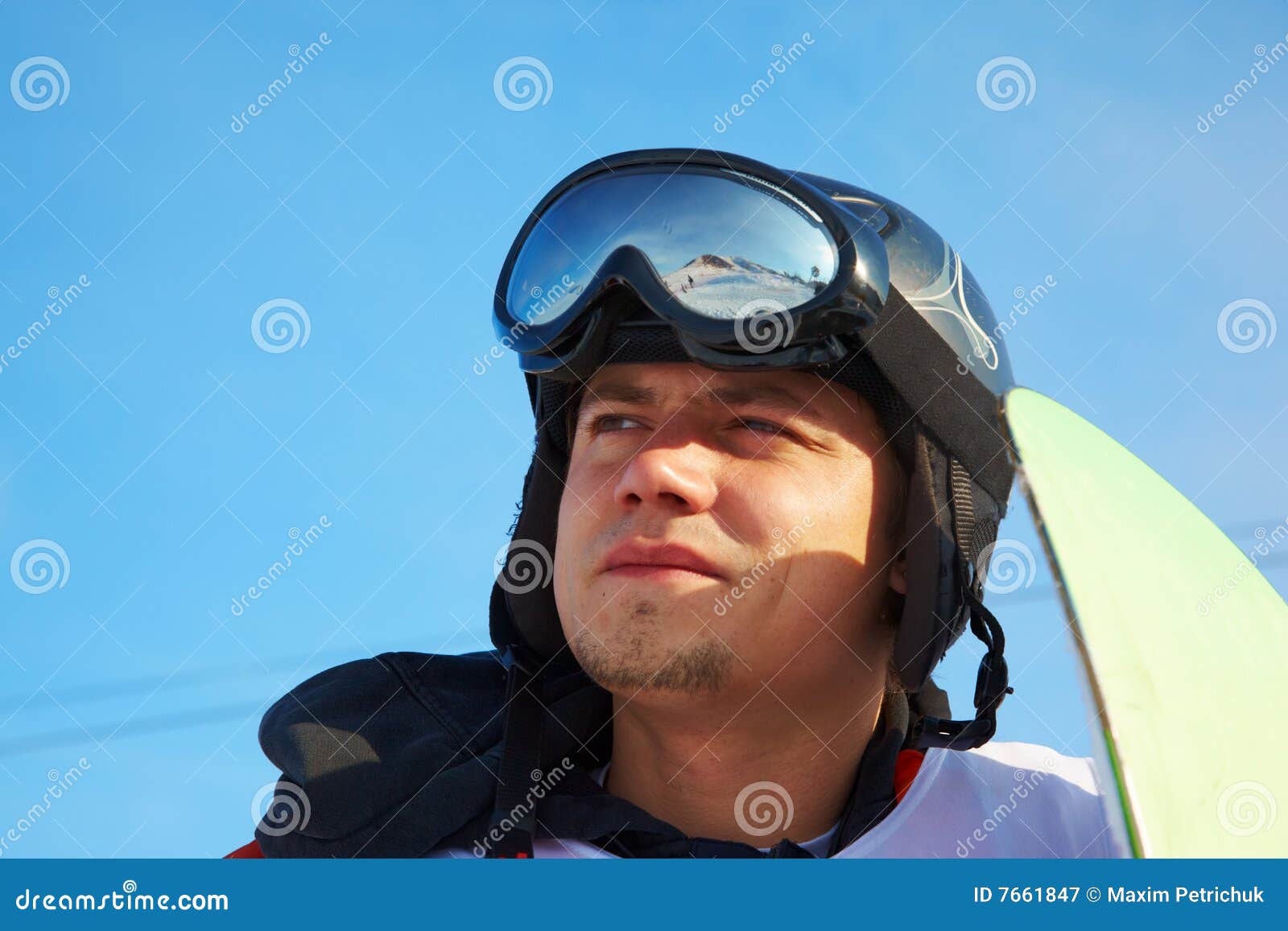 Snowboard man portrait stock image. Image of cool, helmet - 7661847