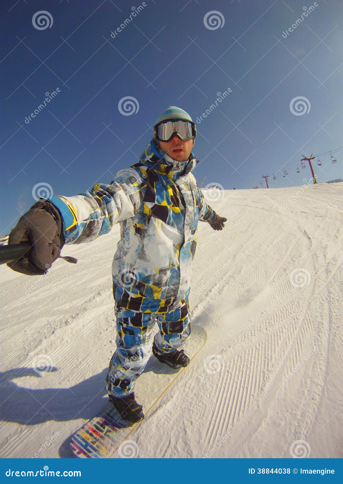Snowboarder in Action Self Portrait Stock Photo - Image of boarder ...