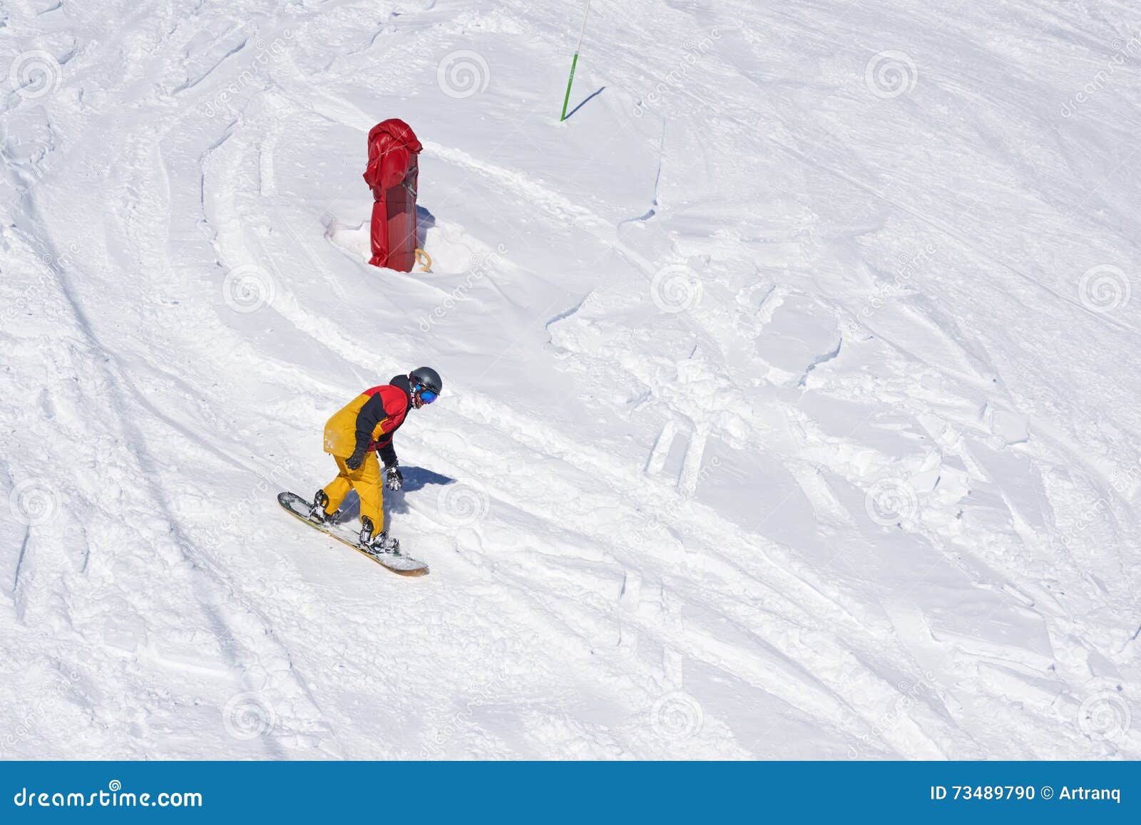 Snowboarder Avoid Obstacles Column Stock Photo - Image of move ...