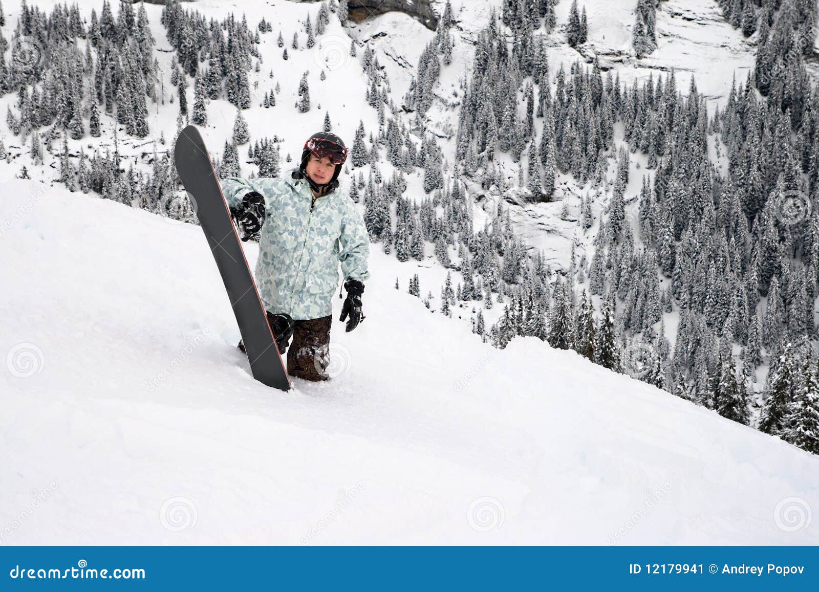 Snowboarder in deep snow stock image. Image of mountains - 12179941