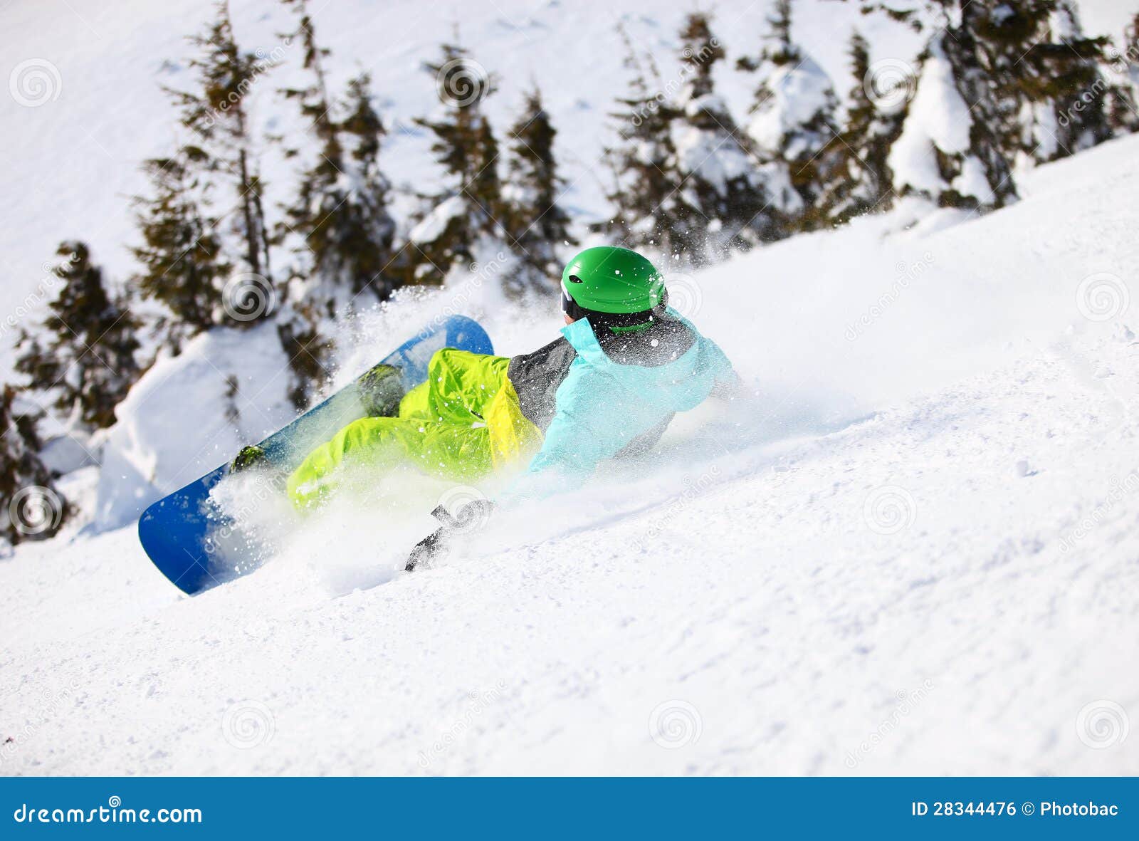 Snowboarder after Falling on a Mountain Slope Stock Photo - Image of ...