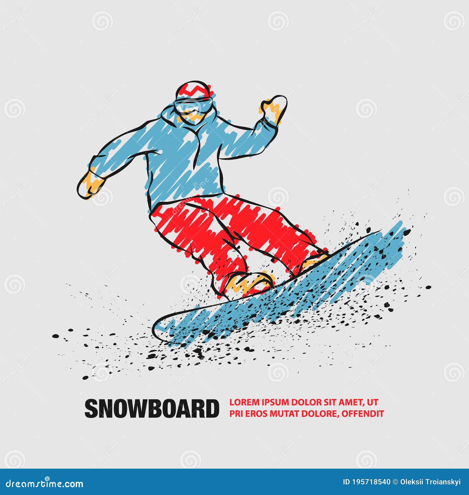 Snowboarder Fast Riding and Snow Flash Effect Under His Board. Vector ...