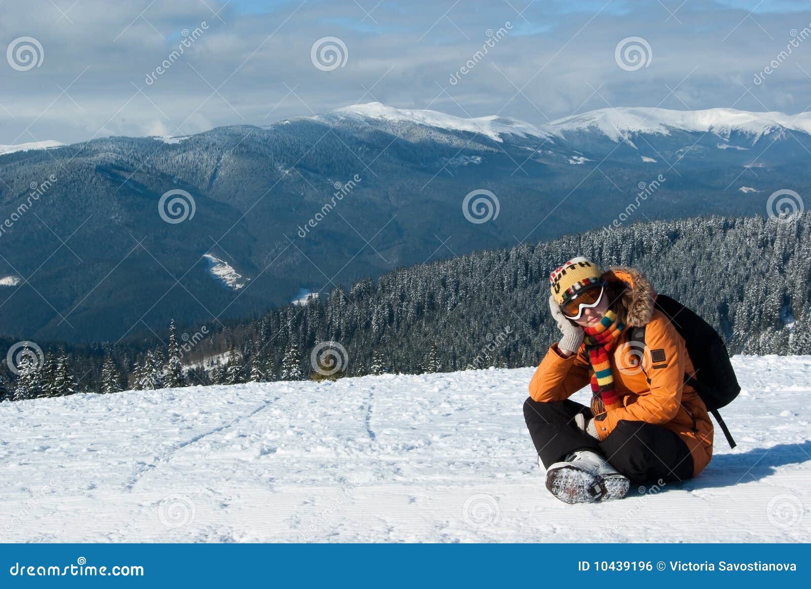 Snowboarder girl resting stock photo. Image of sitting - 10439196