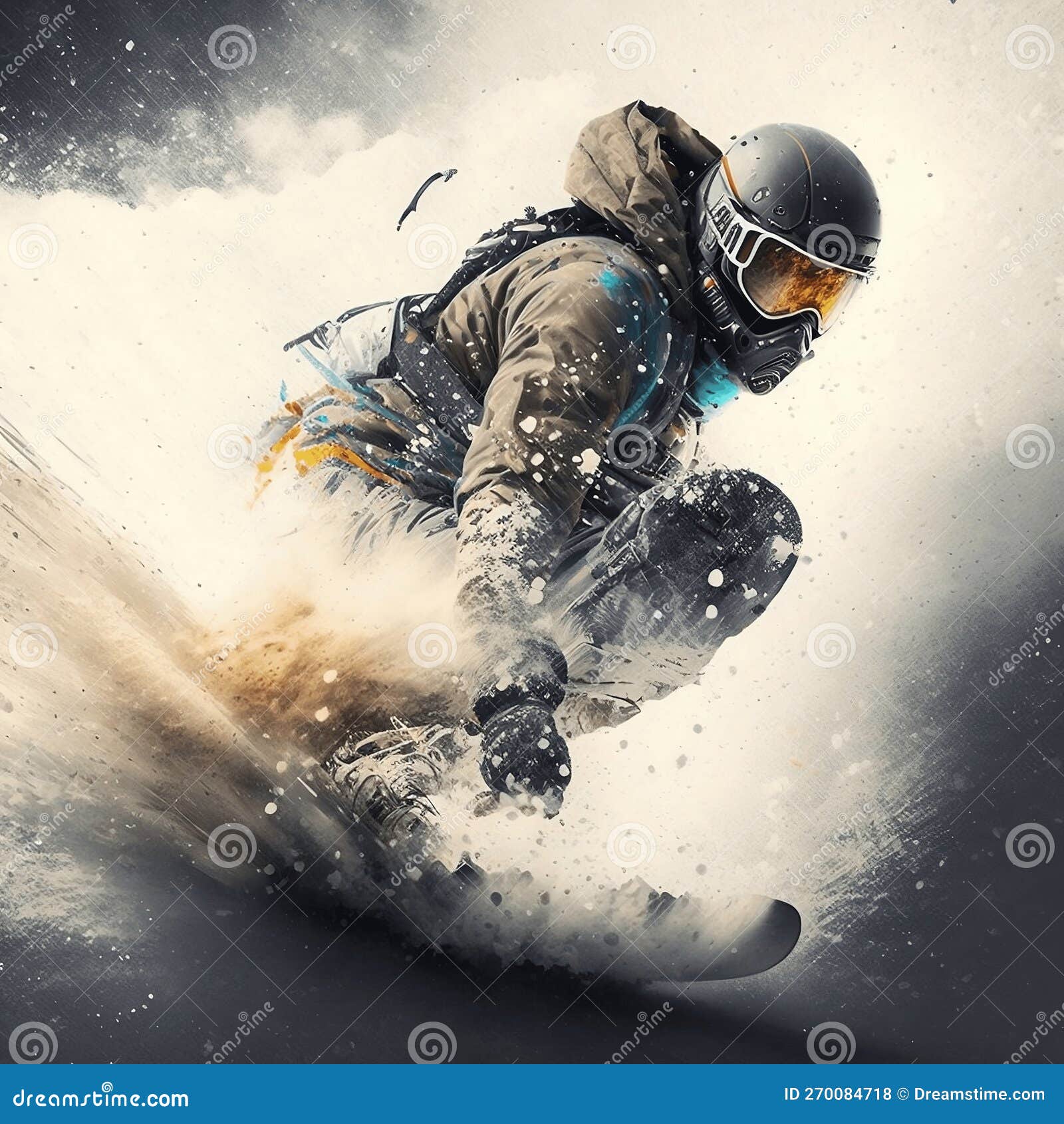 Snowboarder Glides Down the Mountain Stock Illustration - Illustration ...