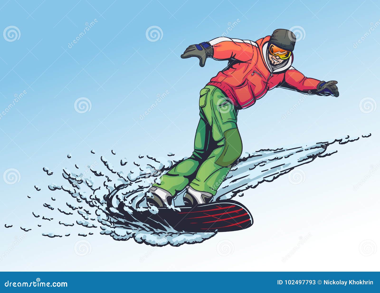 Snowboarder Illustration in Hand Drawn Style Stock Illustration ...