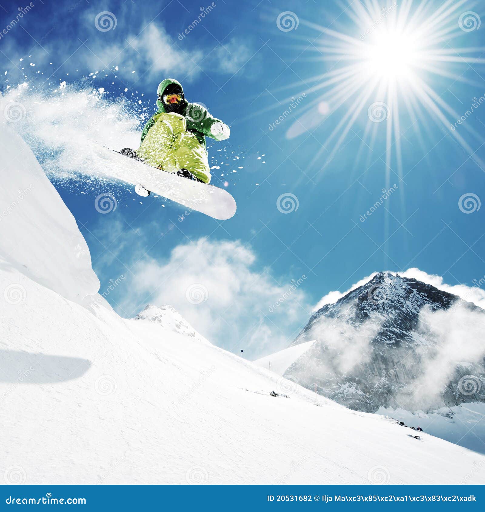 Snowboarder at Jump Inhigh Mountains Stock Photo - Image of cold ...